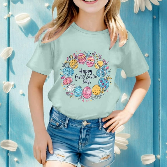 Kids Shirts for Girls Mint Green Printed Short Sleeve Shirts for Girls ...