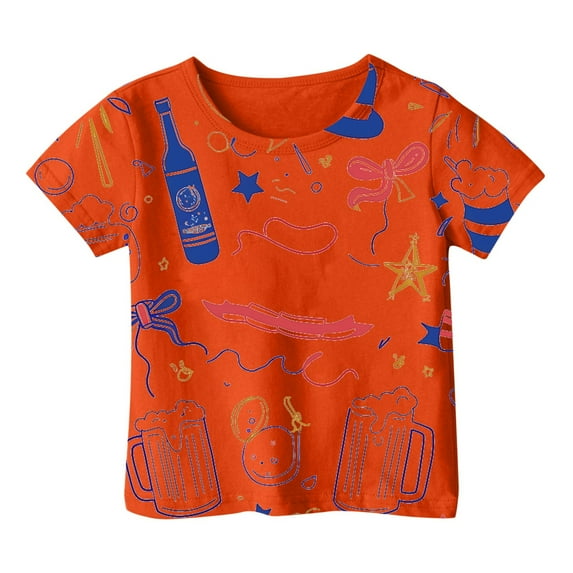 Kids Shirts for Girls Orange Printed Short Sleeve Shirt for Girls Round ...