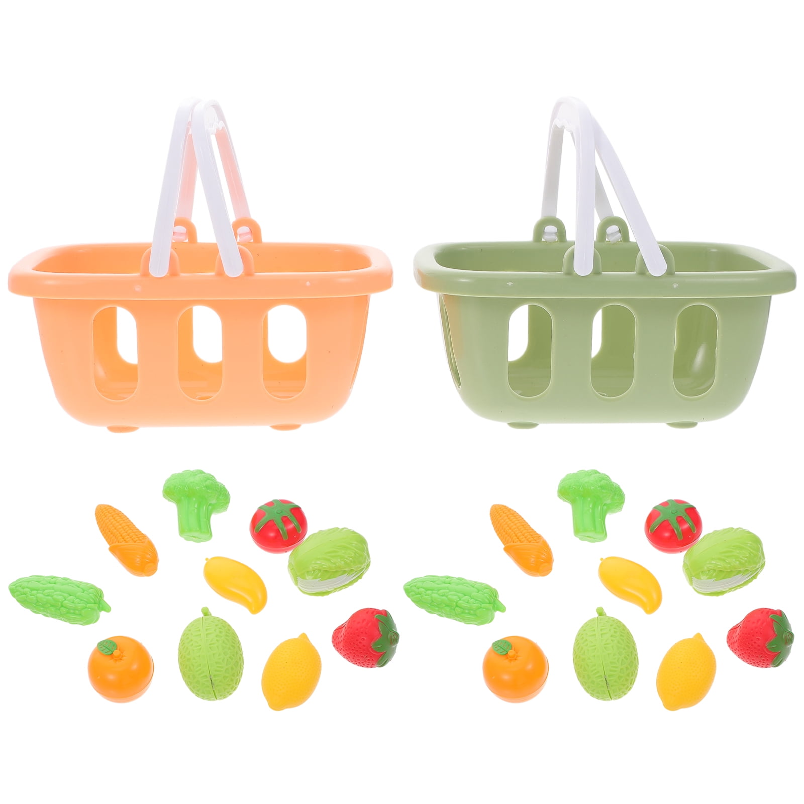 Kids Shopping Basket 2 Sets Play House Toy Fruit Mango Vegetable Mini ...