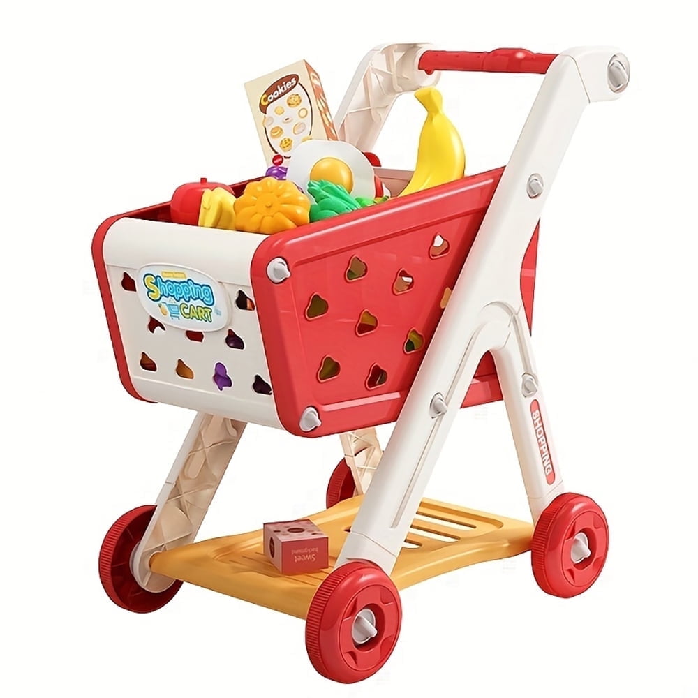 Kids Shopping Cart Trolley Play Set with Pretend Food and Accessories ...
