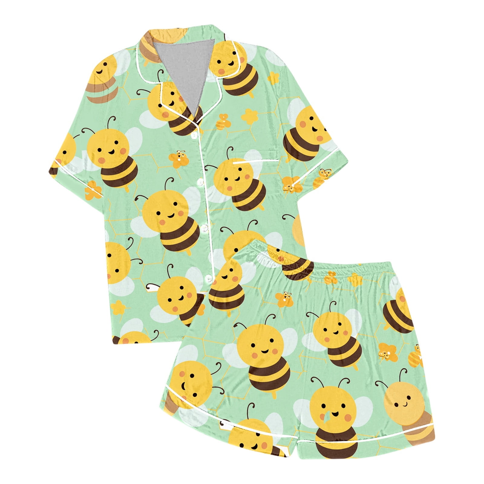 Kids Silk Pajamas Girls Bee Day Pjs for Girls Button Closure Loungewear ...