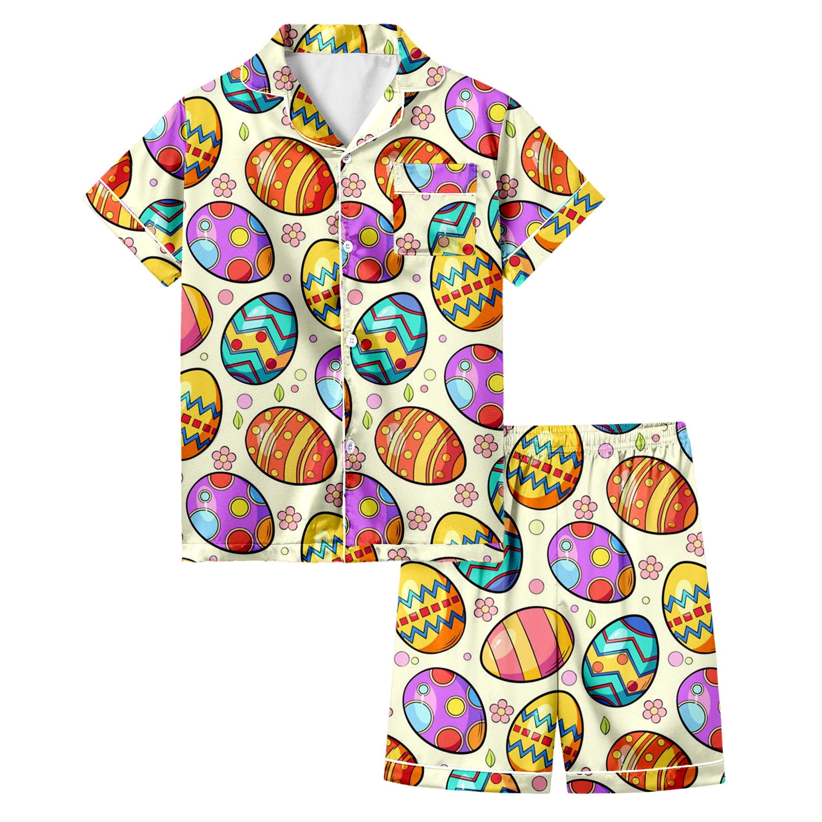 Kids Silk Pajamas Girls Children's Easter Egg Painted Home Outfit Set ...