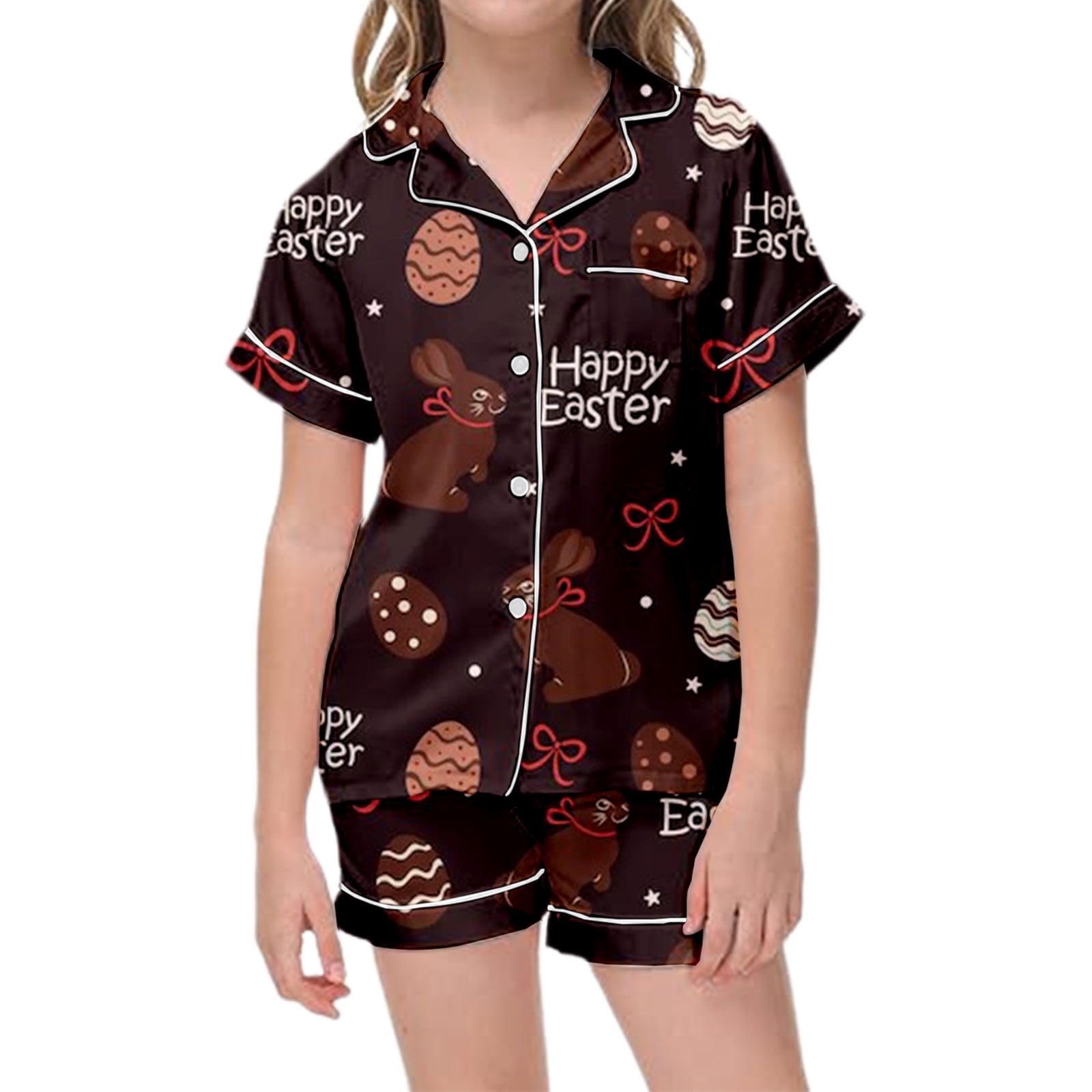 Kids Silk Pajamas Girls Kids Girls Summer Easter Cartoon Bunny Floral ...