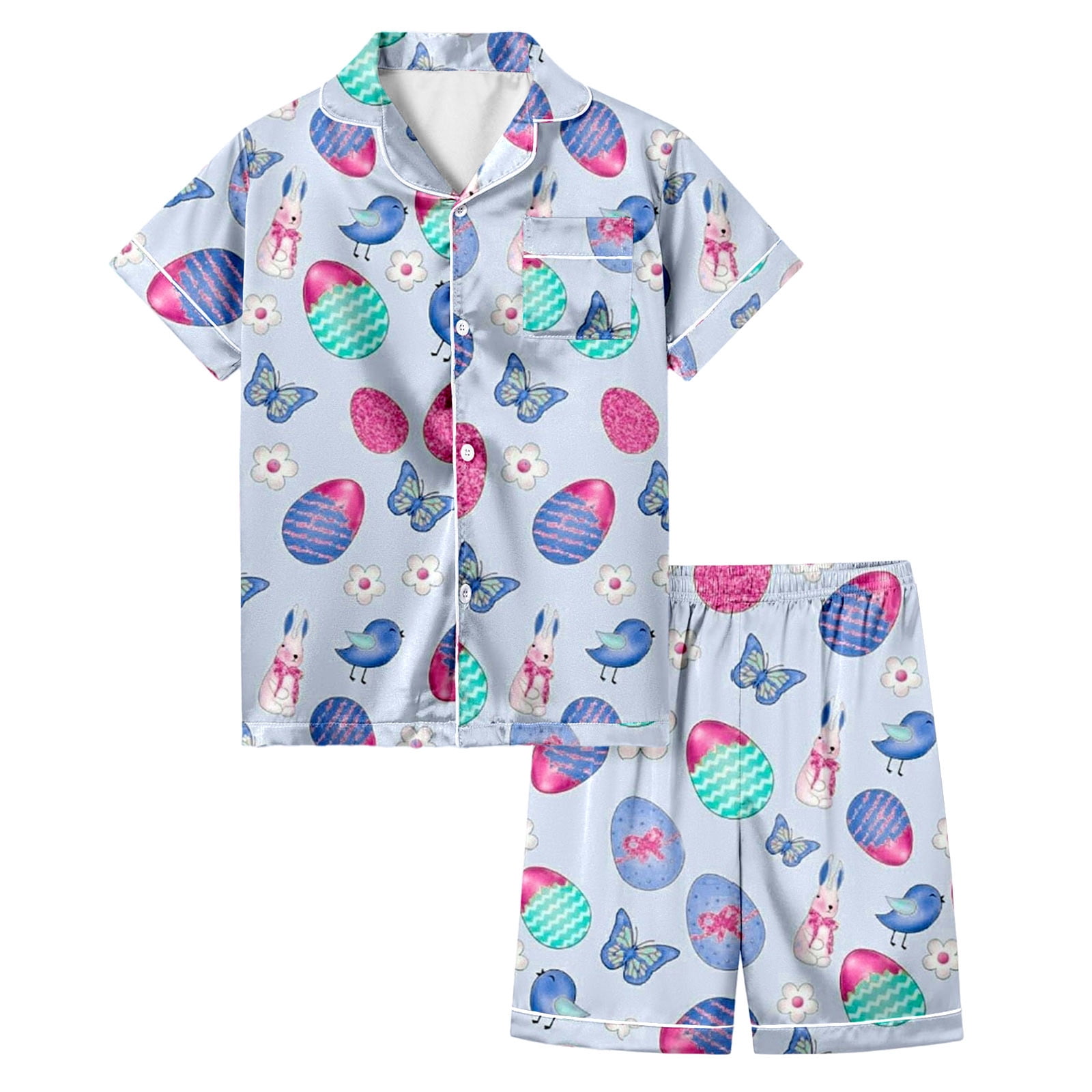 Kids Silk Pajamas Girls Kids Girls Summer Easter Egg Painted Home ...