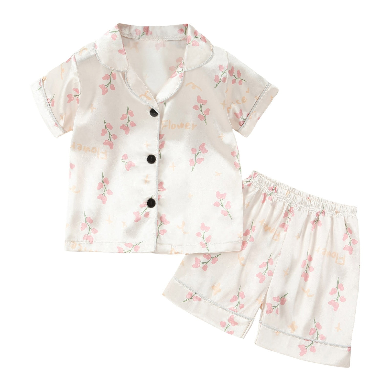 Kids Silk Pajamas Girls Toddler Girls Floral Silk Pajamas Set Summer ...