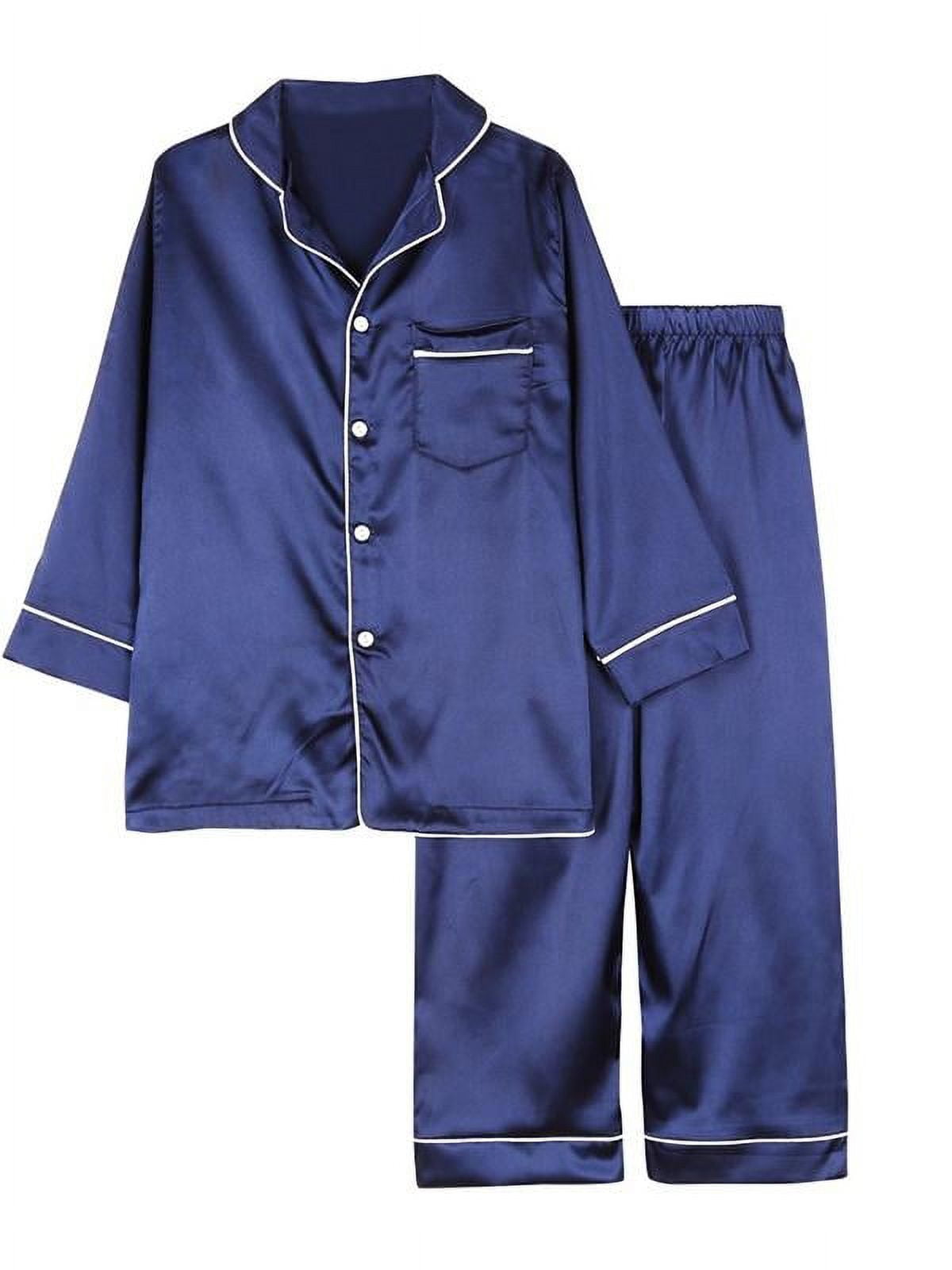 Kids Silk Pjs Pajamas Set PJS Long Sleeve Button Down Sleepwear ...