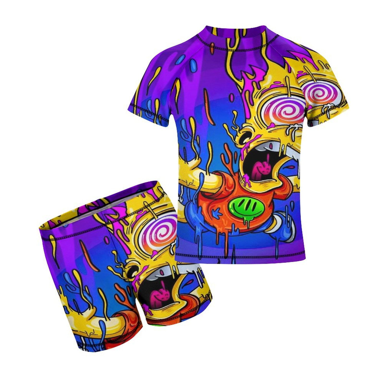 Kids Simpsons Short Sleeve Swimwear Boys Two Piece Rash Guard Sets For ...