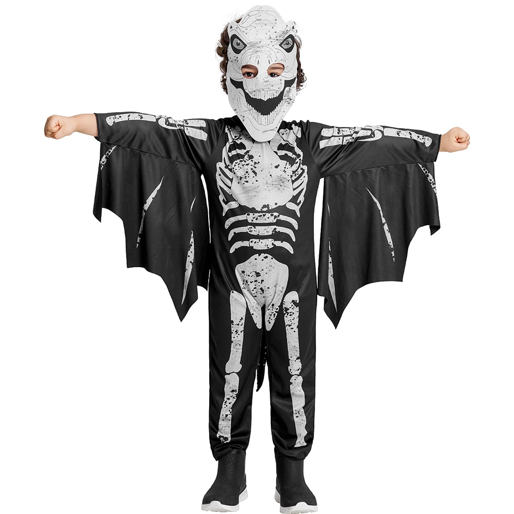 Kids Skeleton Dinosaur Costume Halloween, Dragon Jumpsuit Wings Mask ...
