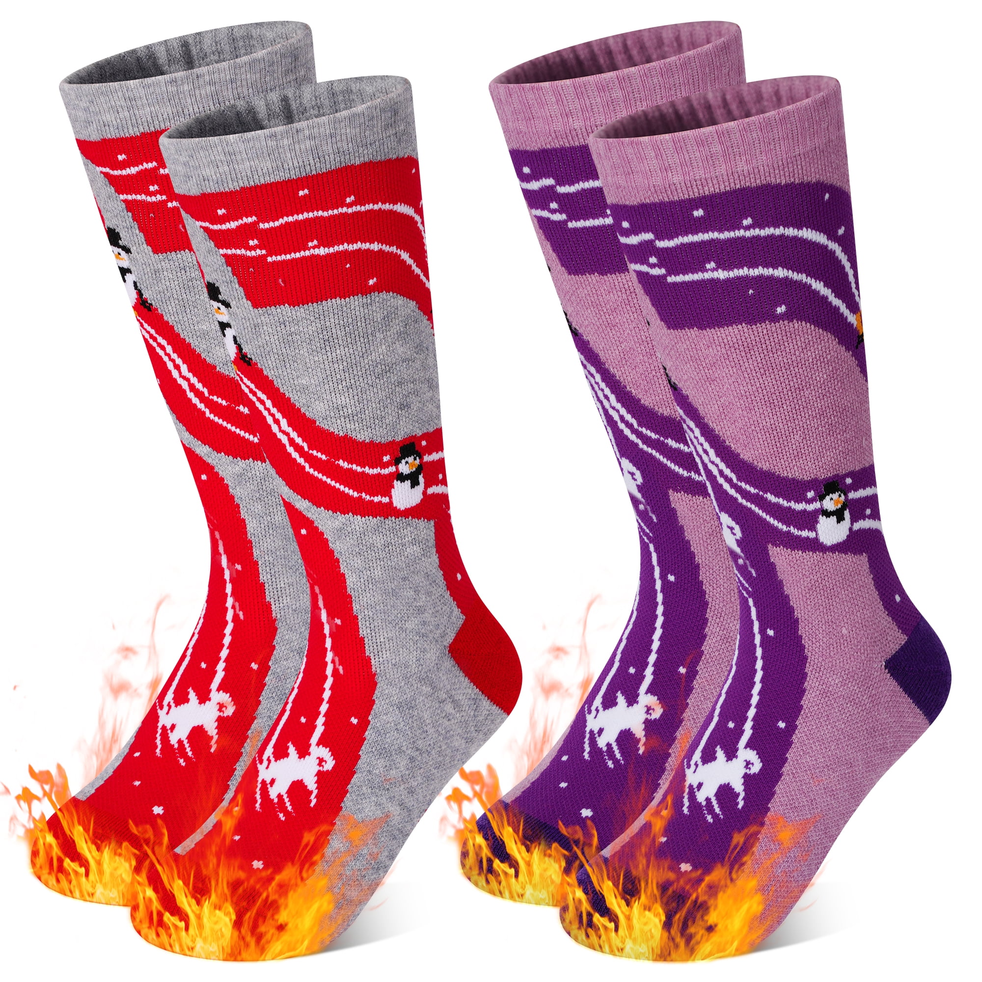 Kids Ski Socks 2 Pairs Girls Warm Thick Snow Socks for 3-12 Years Boys ...