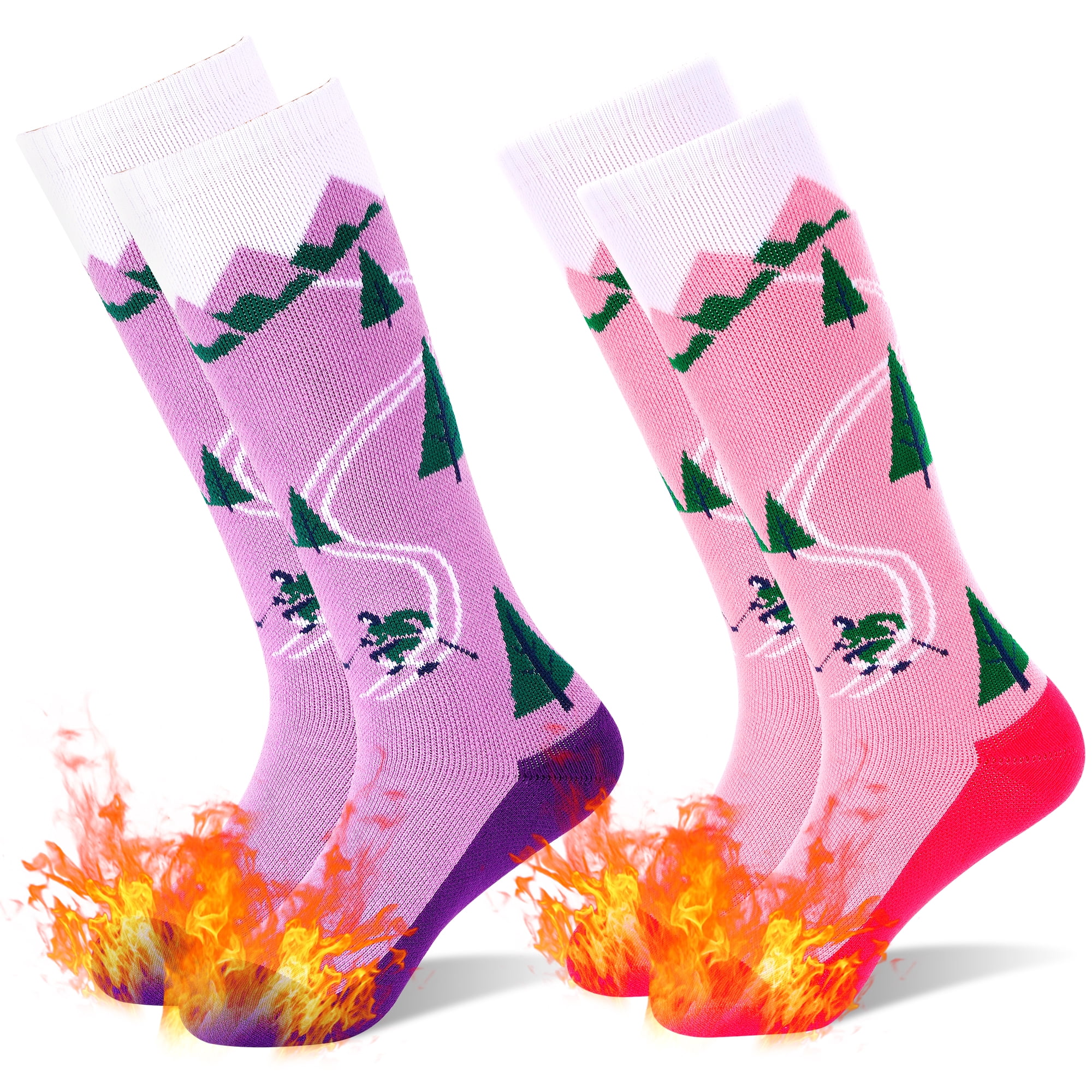 Kids Ski Socks, 2 Pairs Warm Thick Snow Socks for Boys Girls Toddler ...