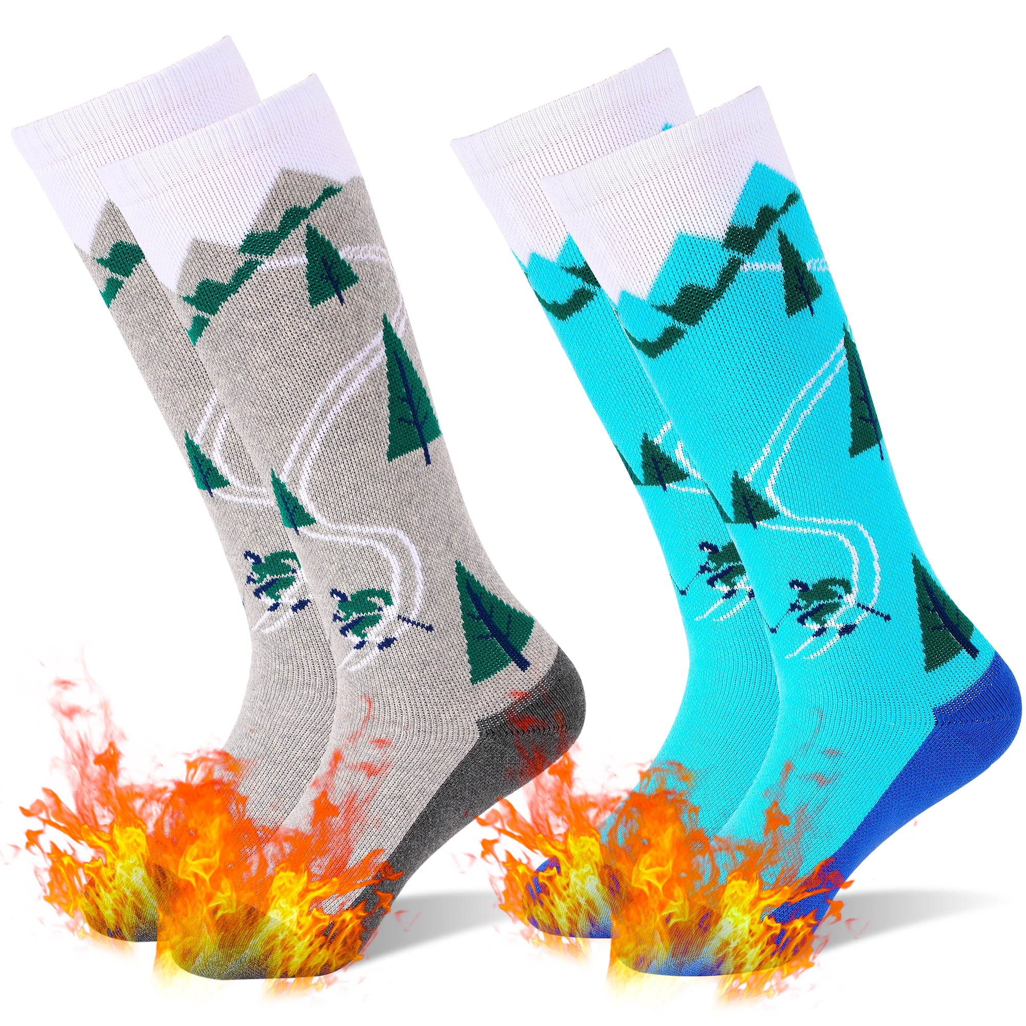 Kids Ski Socks, 2 Pairs Warm Thick Snow Socks for Boys Girls Toddler ...