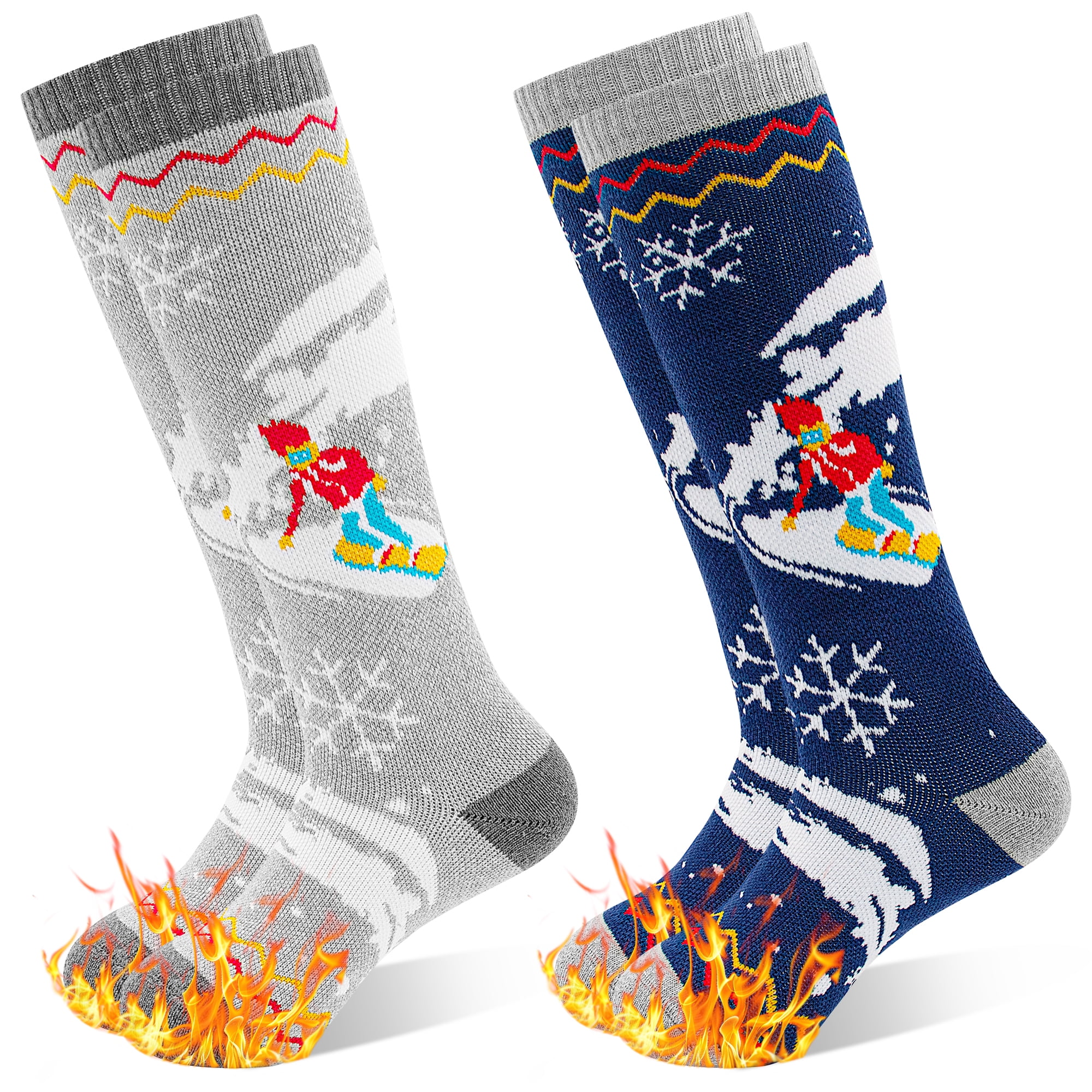 Tphon Kids Ski Socks, 2 Pairs Warm Thick Snow Socks for Boys Girls ...