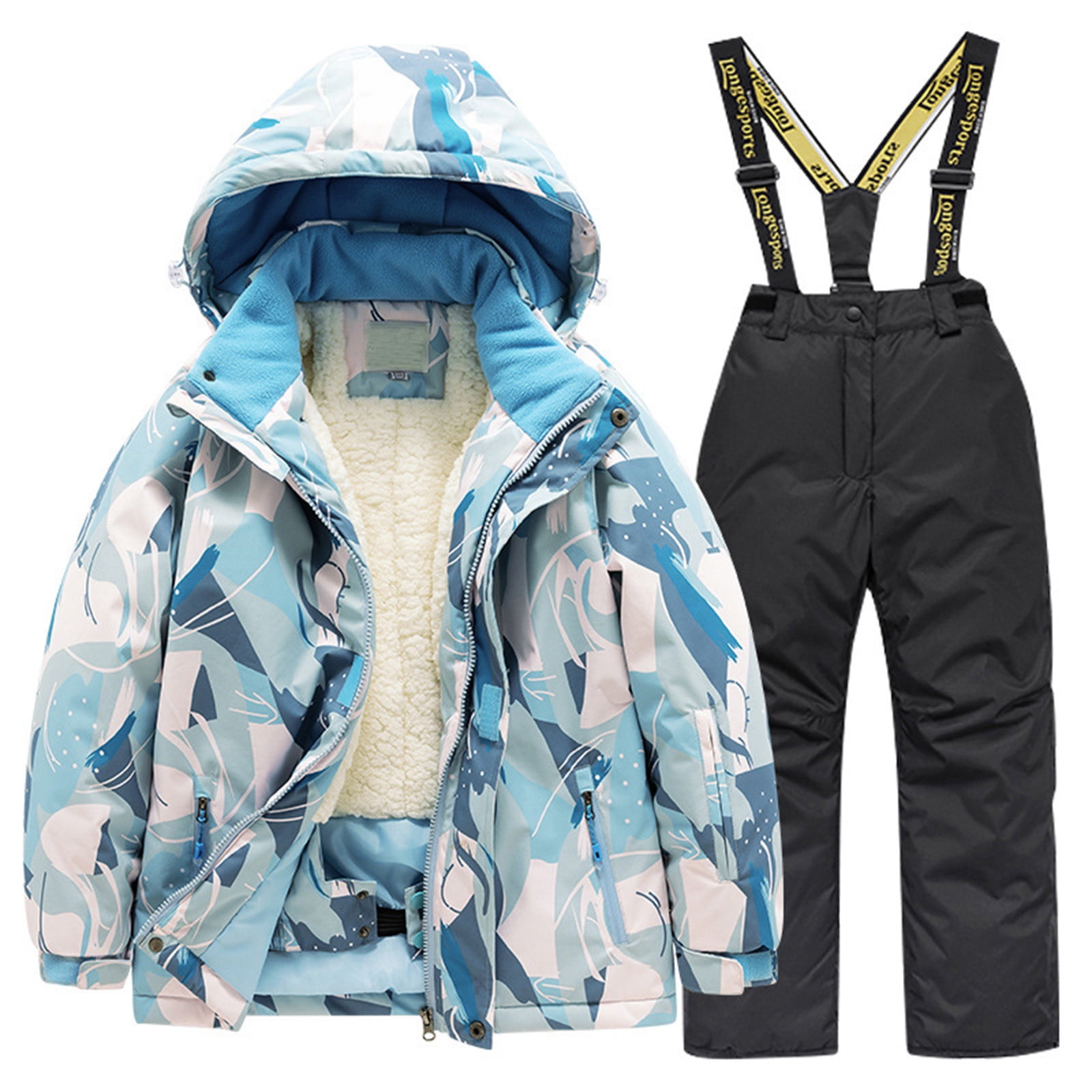 Kids Ski Suits Boys Girls Snow Suits Two-piece set Warm Coveralls ...