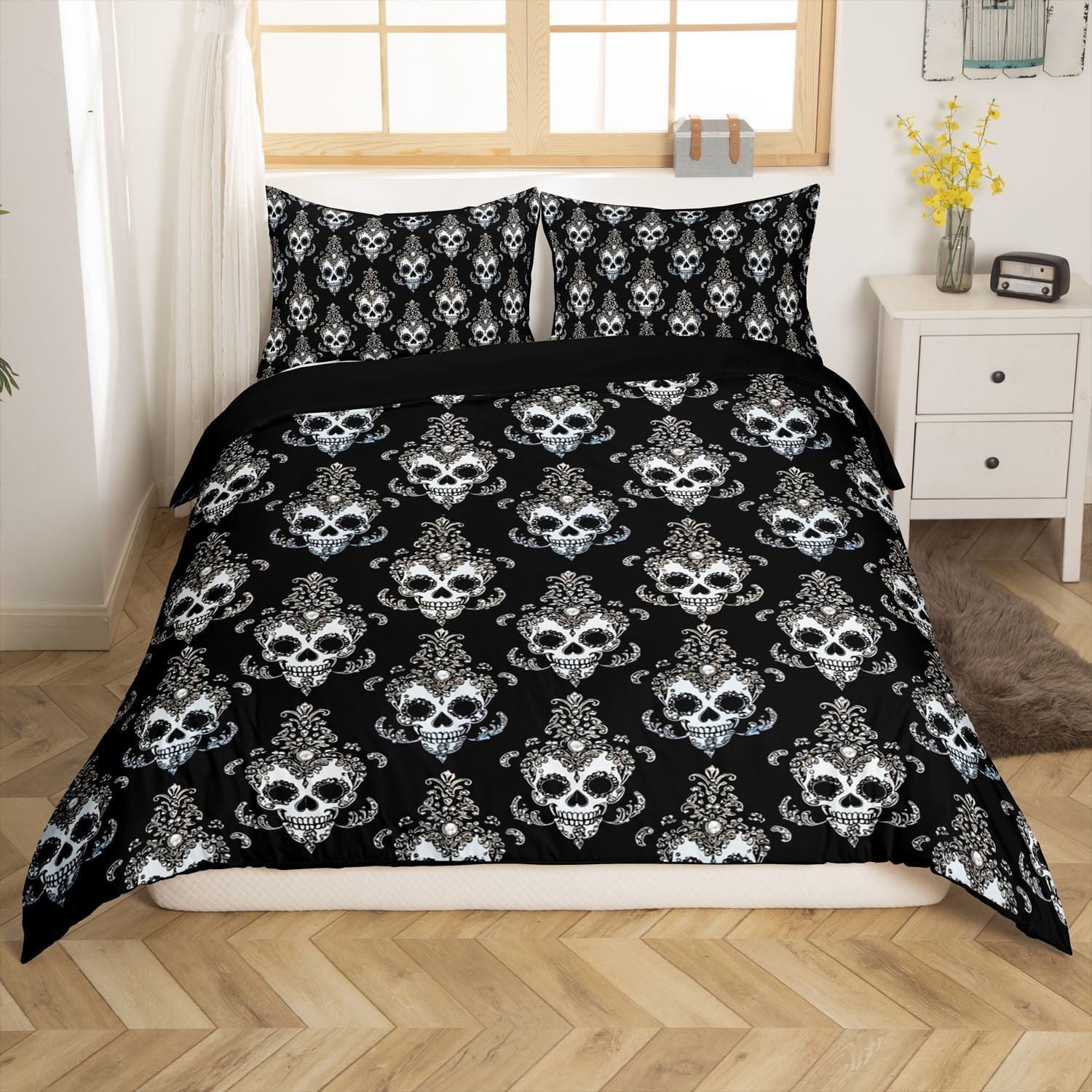 Kids Skull Comforter Cover Toddler Size Skeleton Bones Bedding Set For ...