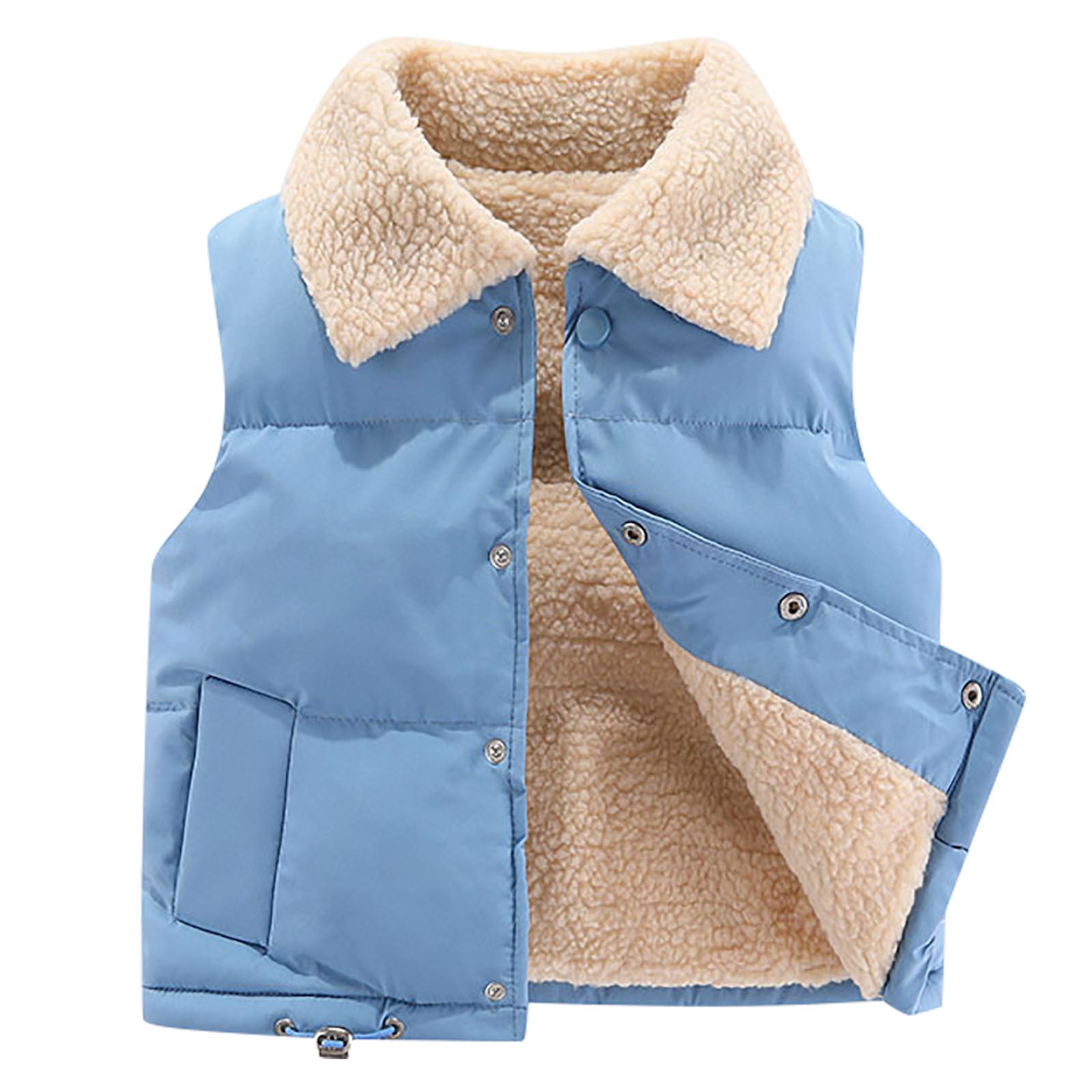 Kids Sleeveless Puffer Vest Boys Girls Solid Color Thick Fleece Lined ...
