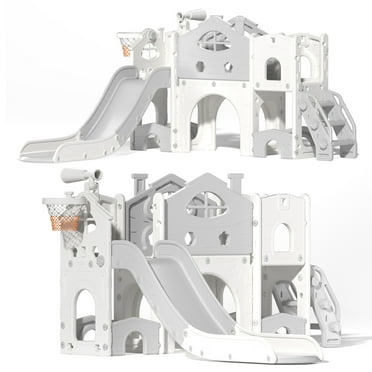 Children Castle Slide Play Slide with Basketball Hoop and Telescope Toy ...