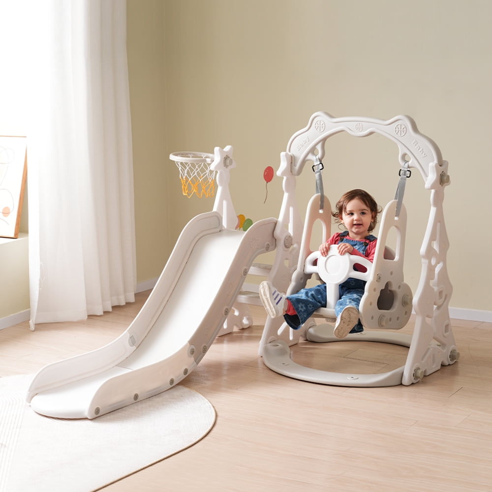 Kids Slide and Swing Set, 3 in 1 Freestanding Climber Swing Slide ...