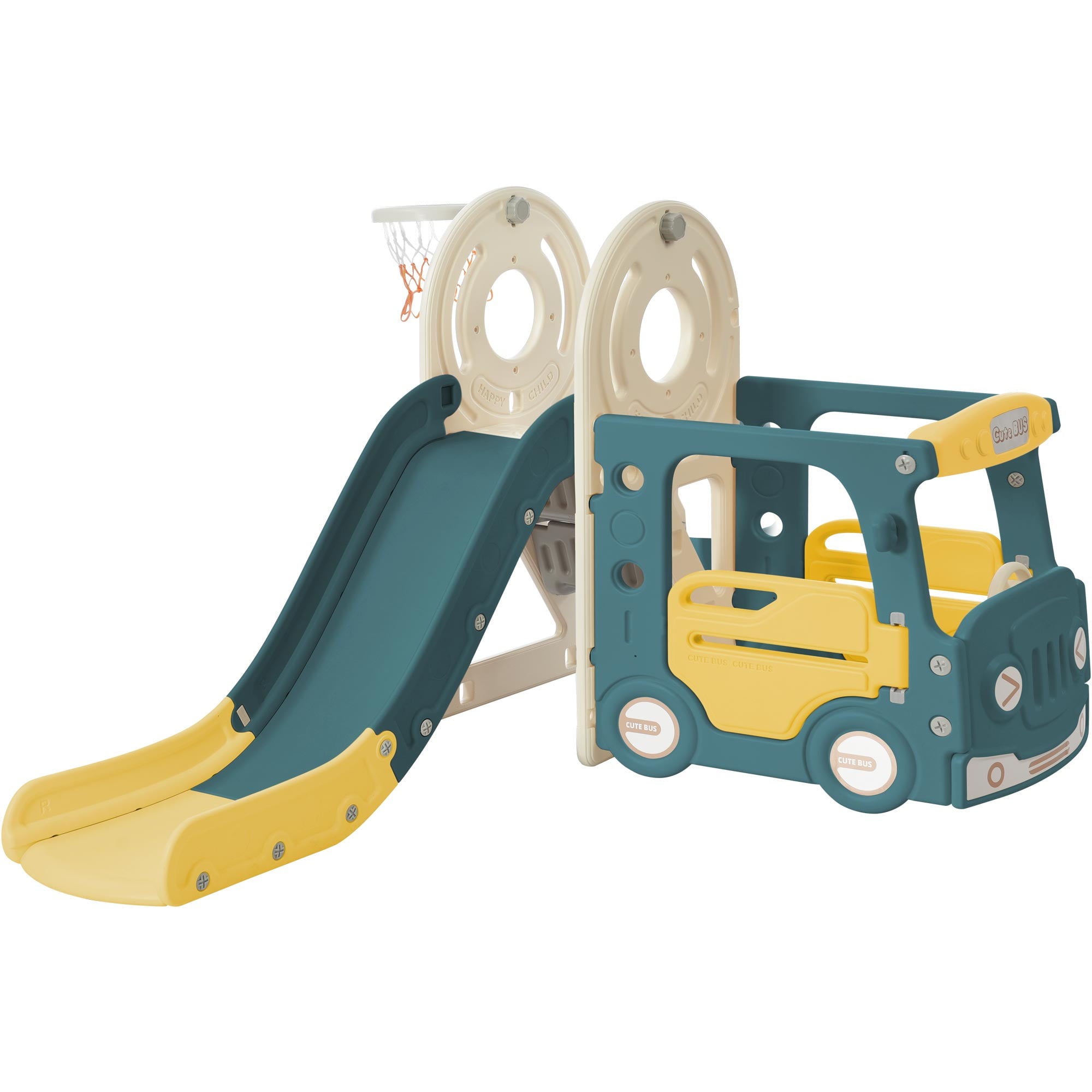 GUTALOR Kids Slide with Bus Play Structure, Freestanding Bus Toy with ...