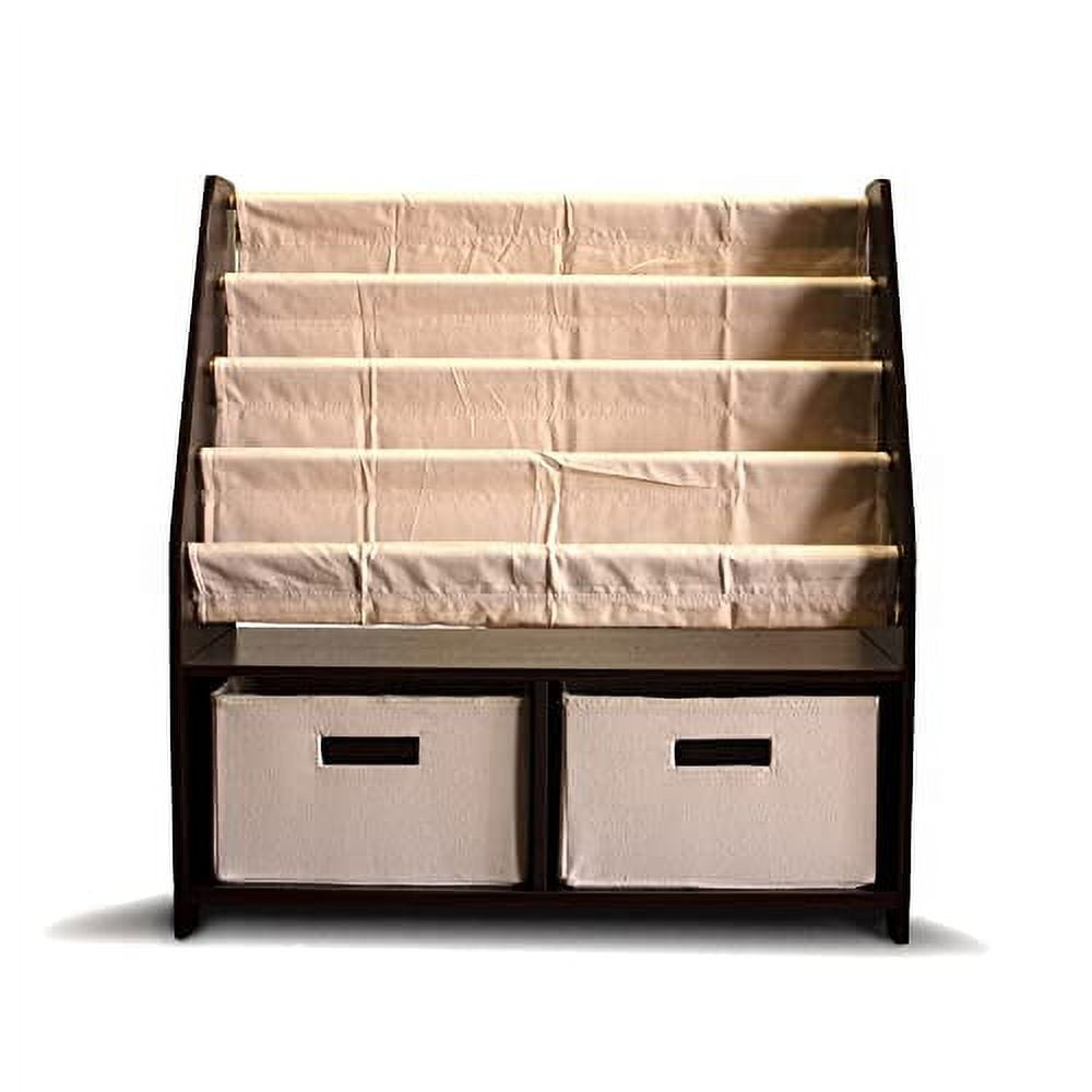 Kids Sling Bookshelf Wooden Rack, 4 Levels of Canvas Slings for Large ...