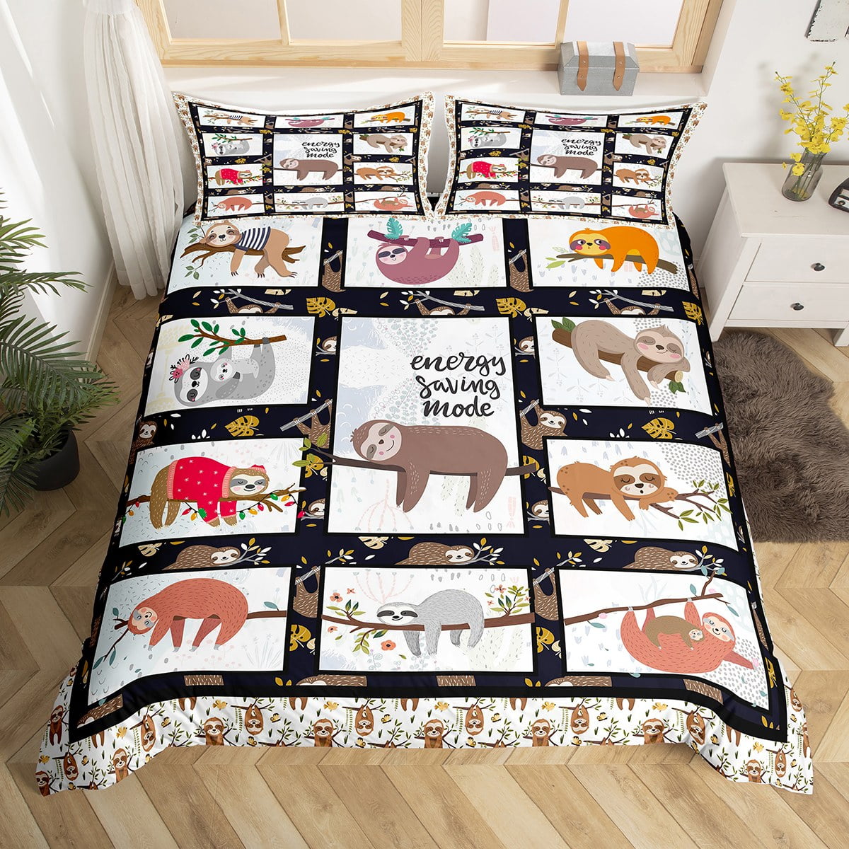 Kids Sloth Bedding Set Full Size Cute Sloth Duvet Cover for Boys Girls ...