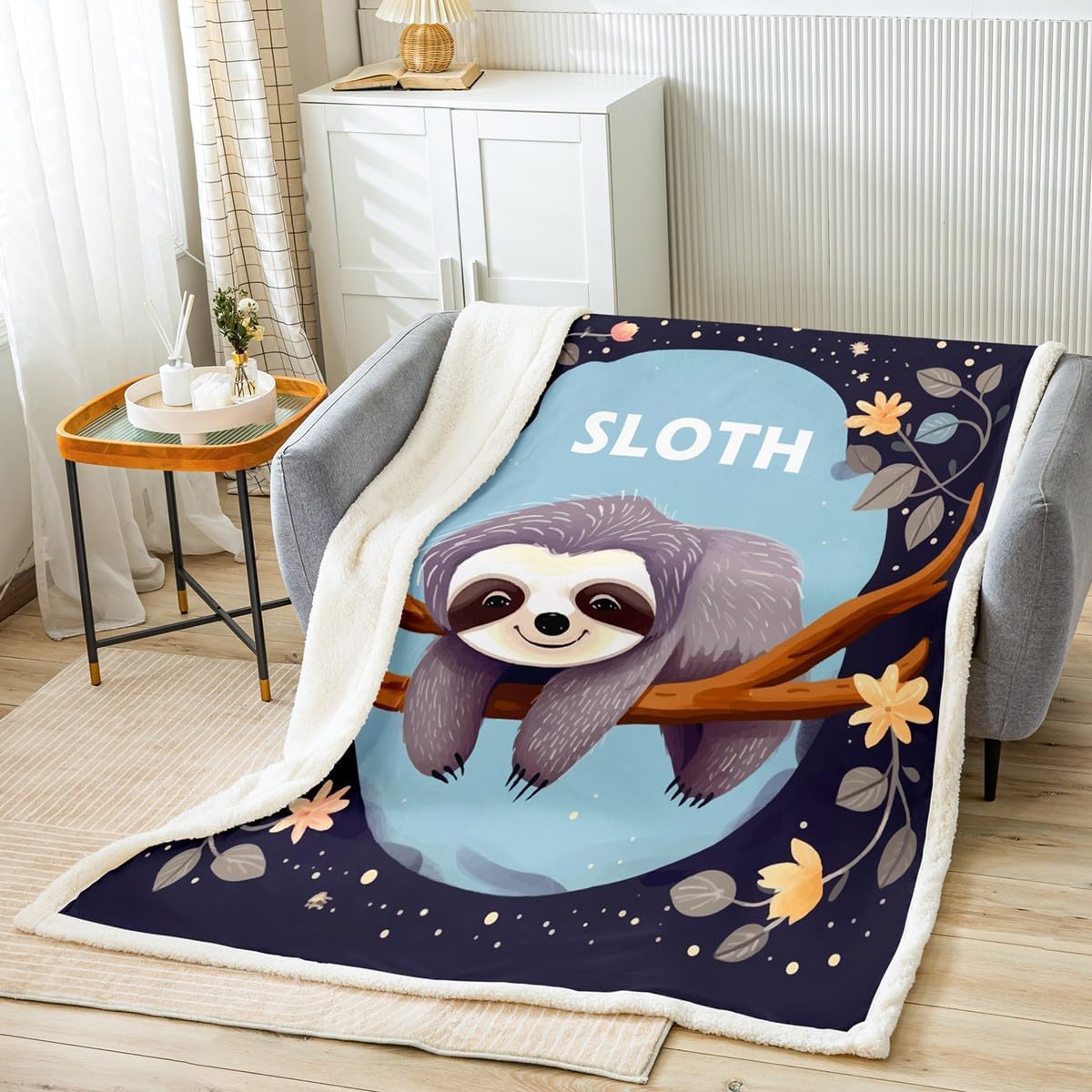 Kids Sloth Fleece Throw Blanket Cute Sloth Sherpa Blanket for Boys ...