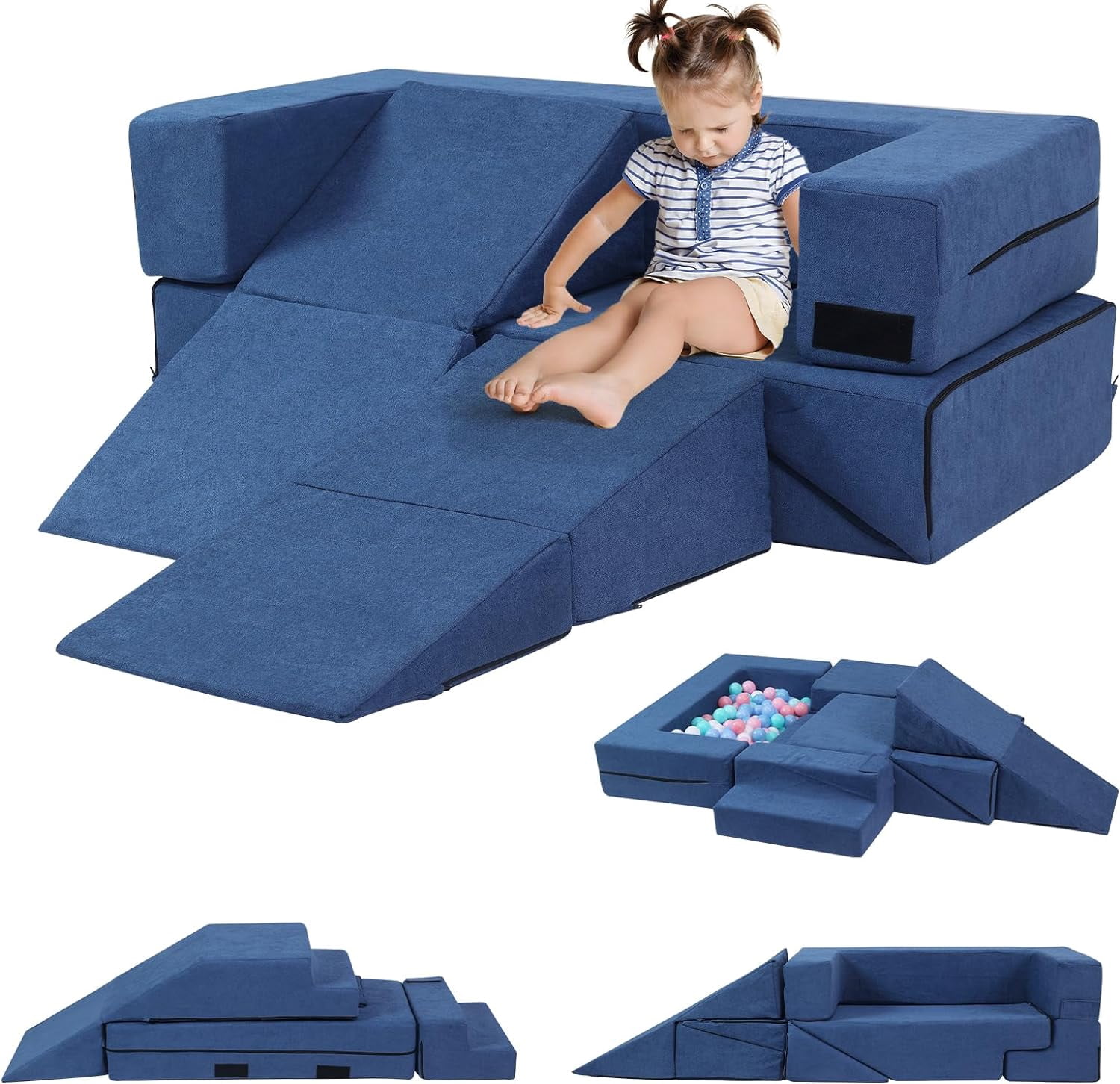 Kids Small Play Couch, Modular Toddler Foam Sofa with Chenille Fabric ...