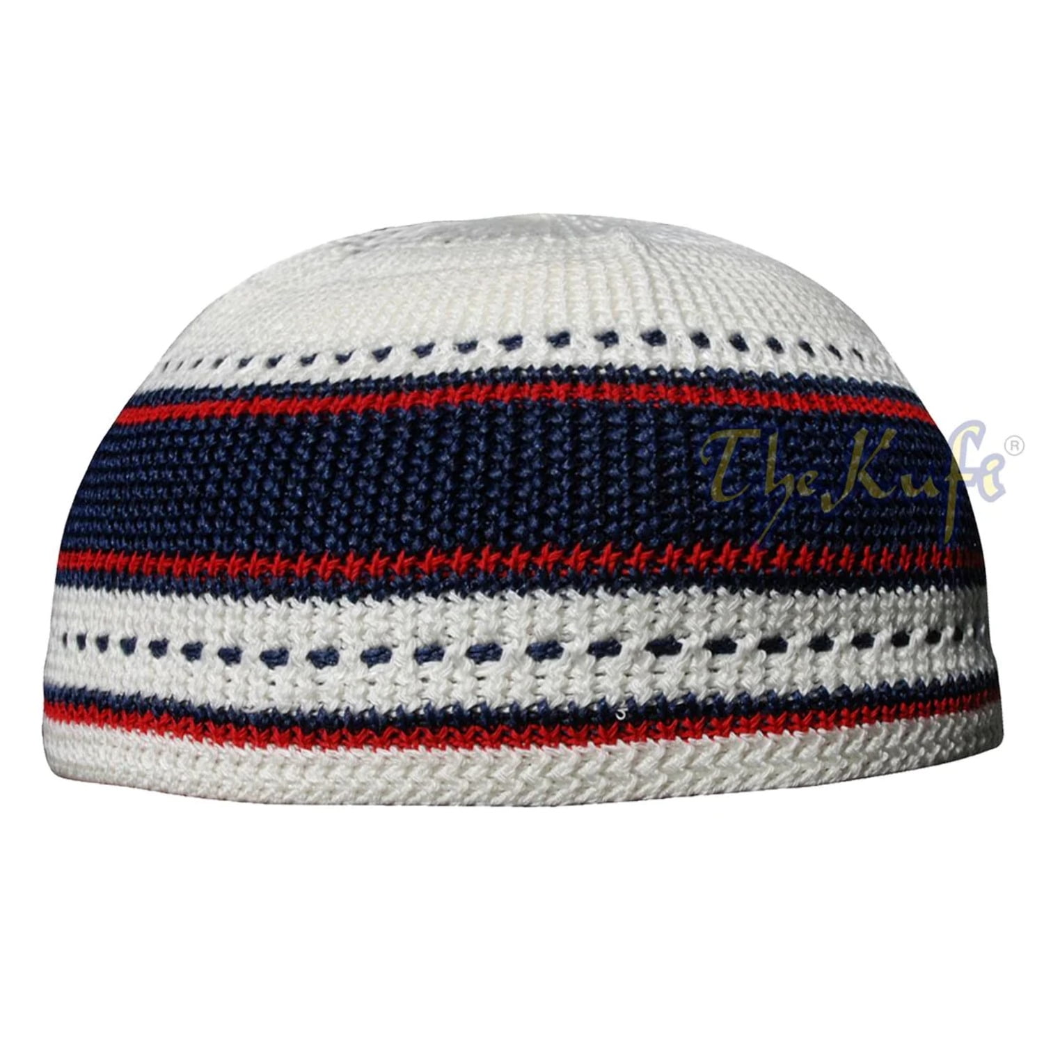 Kids Small Red, Dark Blue and Cream Cotton Stretch Kufi Skull Hat ...