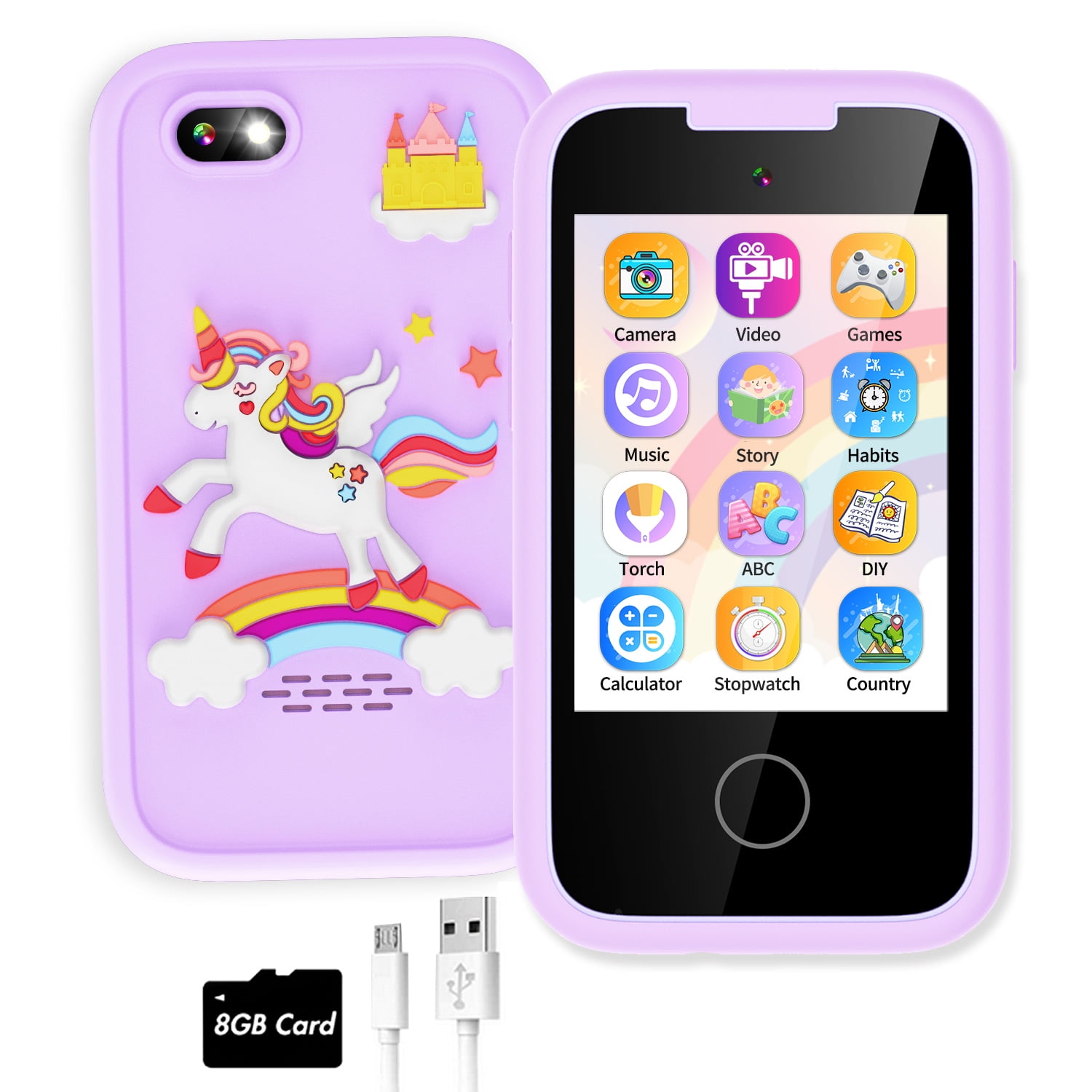 Vakzovy Kids Smart Phone for Girls 3-8, Unicorn Gifts, Dual Camera ...