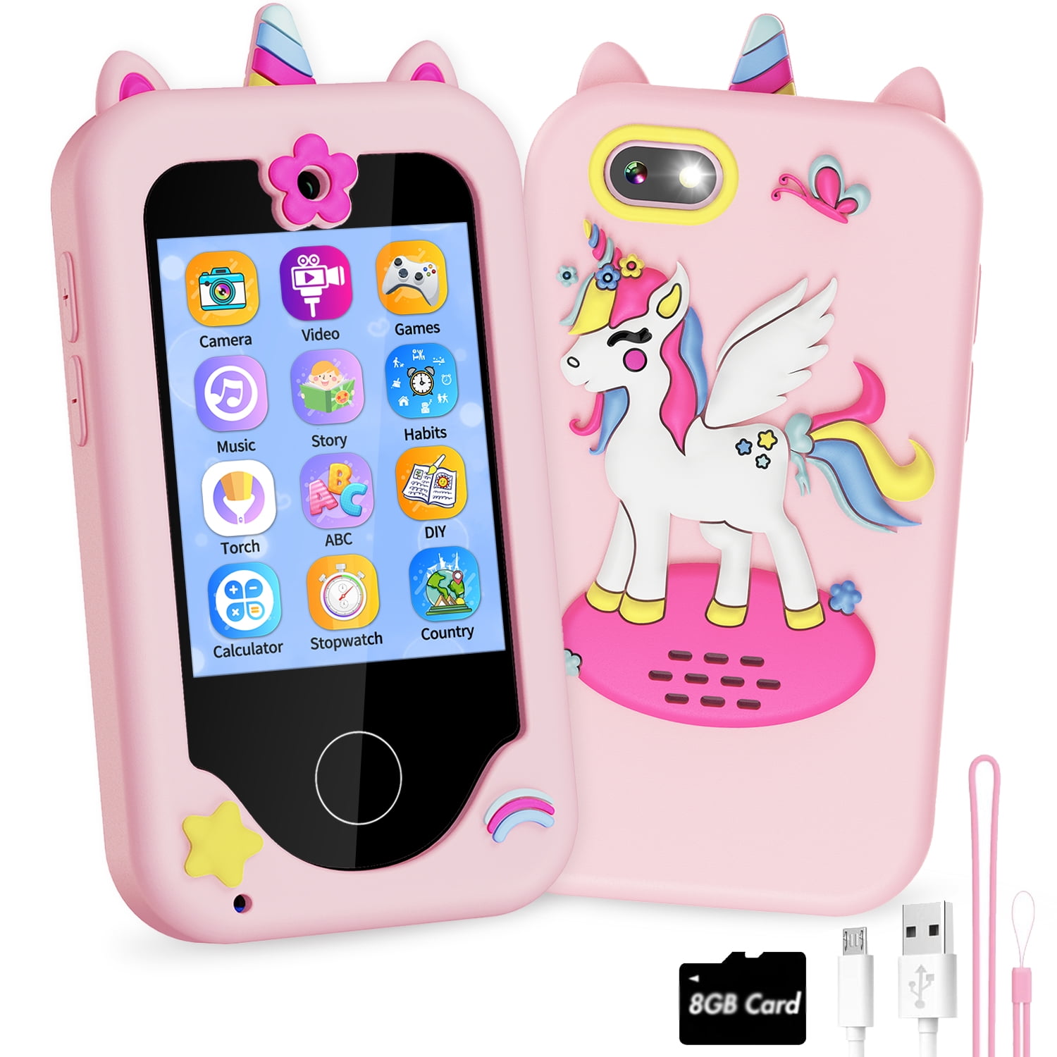 Vakzovy Kids Smart Phone Toy with MP3 Player, Games, Dual Camera, 3-8 ...