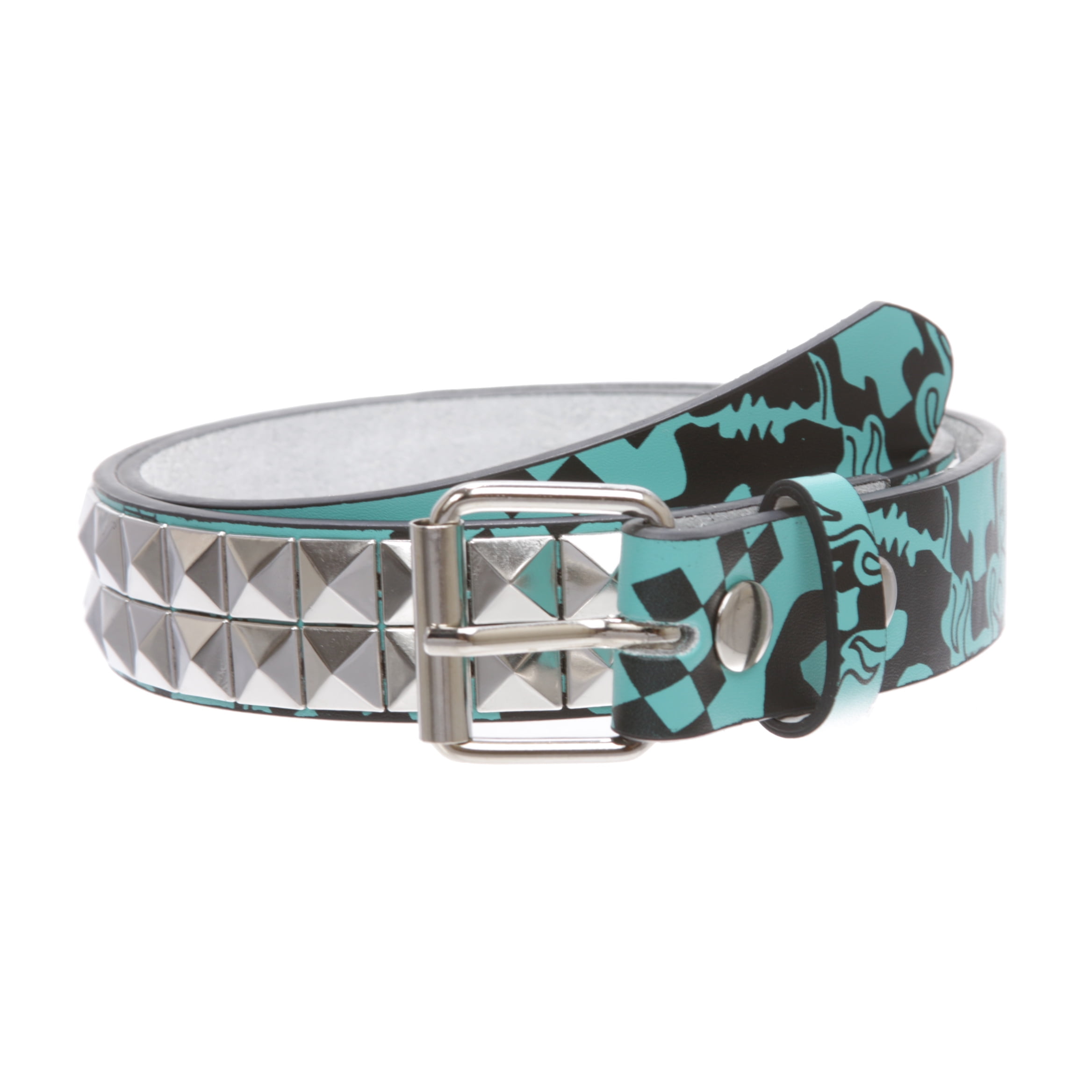 Kids Snap On Art work Skull Cross Bone Punk Rock Silver Studded Leather ...