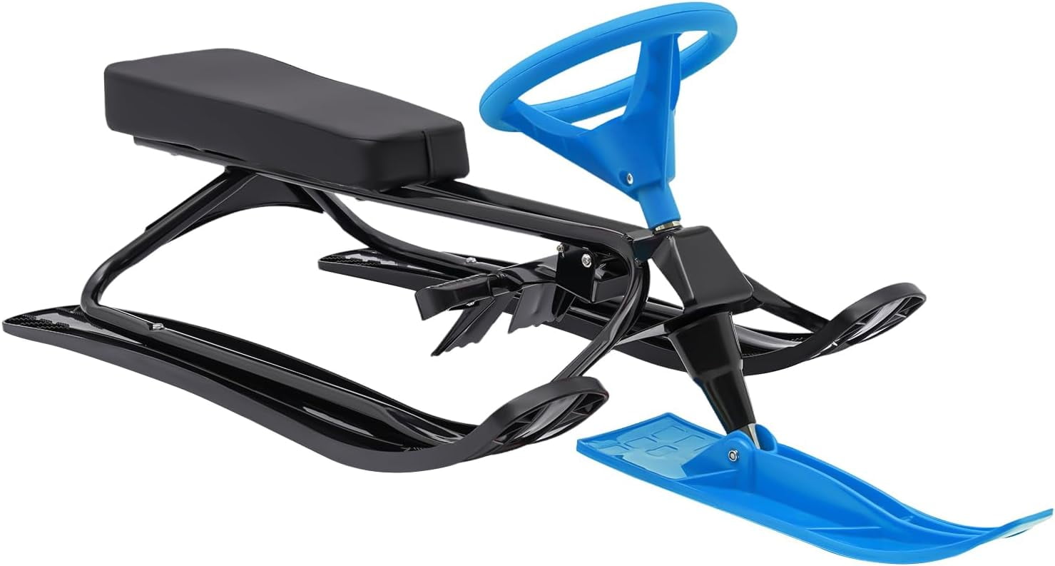 Kids Snow Racer Sled, Steerable Ski Slider with Twin Brakes, Steering ...