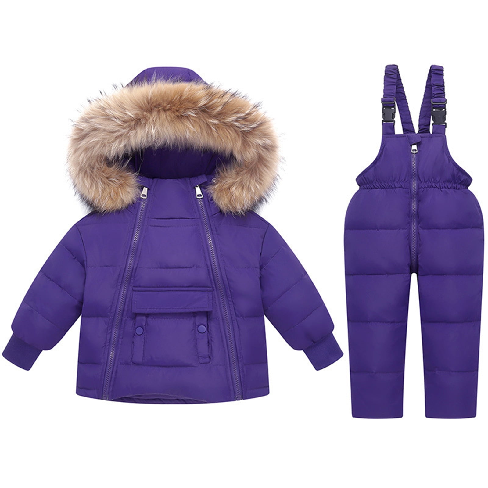 Kids Snow Suits Toddler Girl Winter Hooded Puffer Jacket & Snow Bib ...