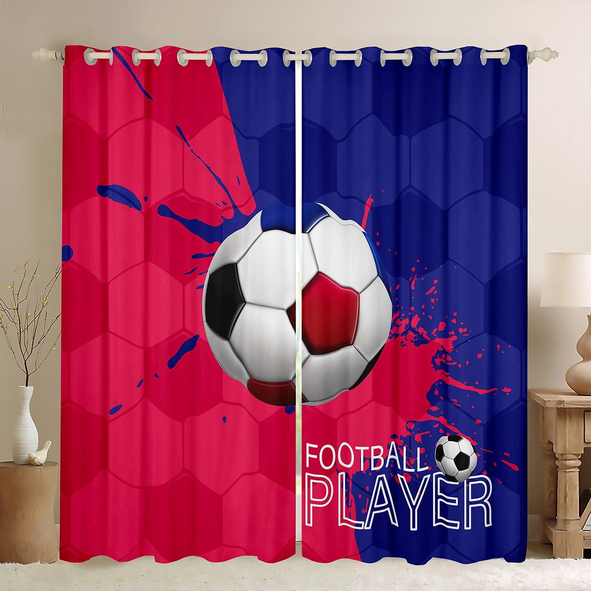 Soccer Curtains 52"x84" Set of 2 Panels Ball Games Window Curtains ...