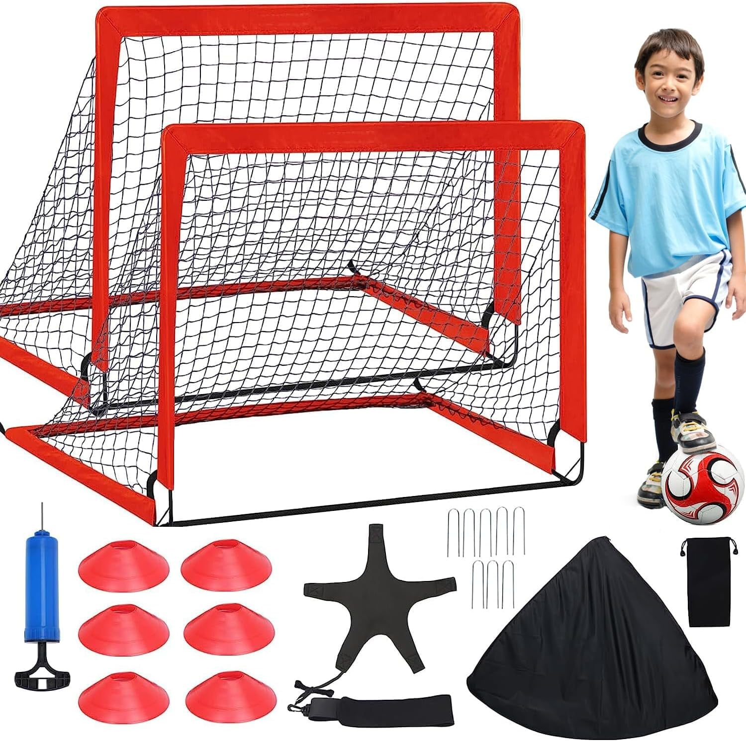 Kids Soccer Goal Set, 2 Pack 4’ x 3’ Size Portable Backyard Soccer Nets ...