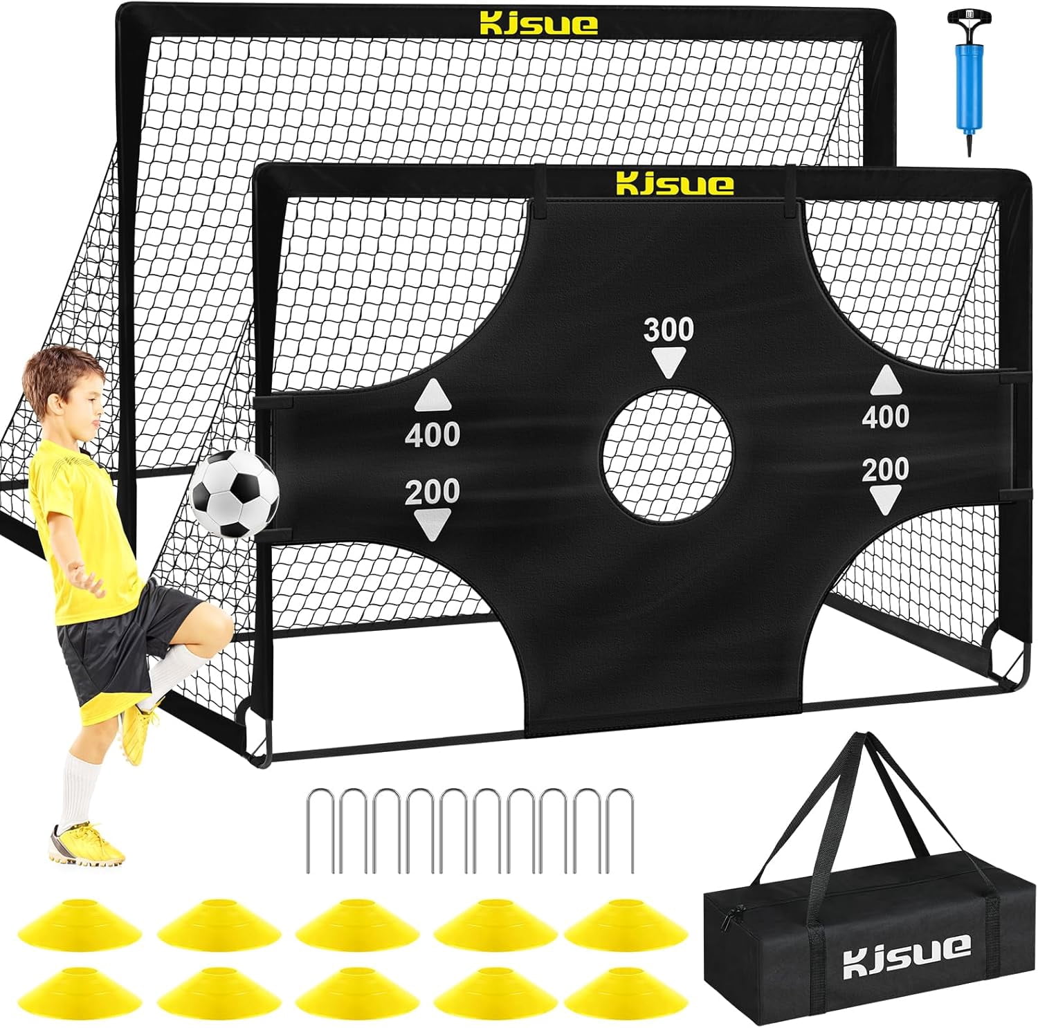 Kids Soccer Goals for Backyard Set, 2 of 6x4 ft Portable Pop Up Soccer ...