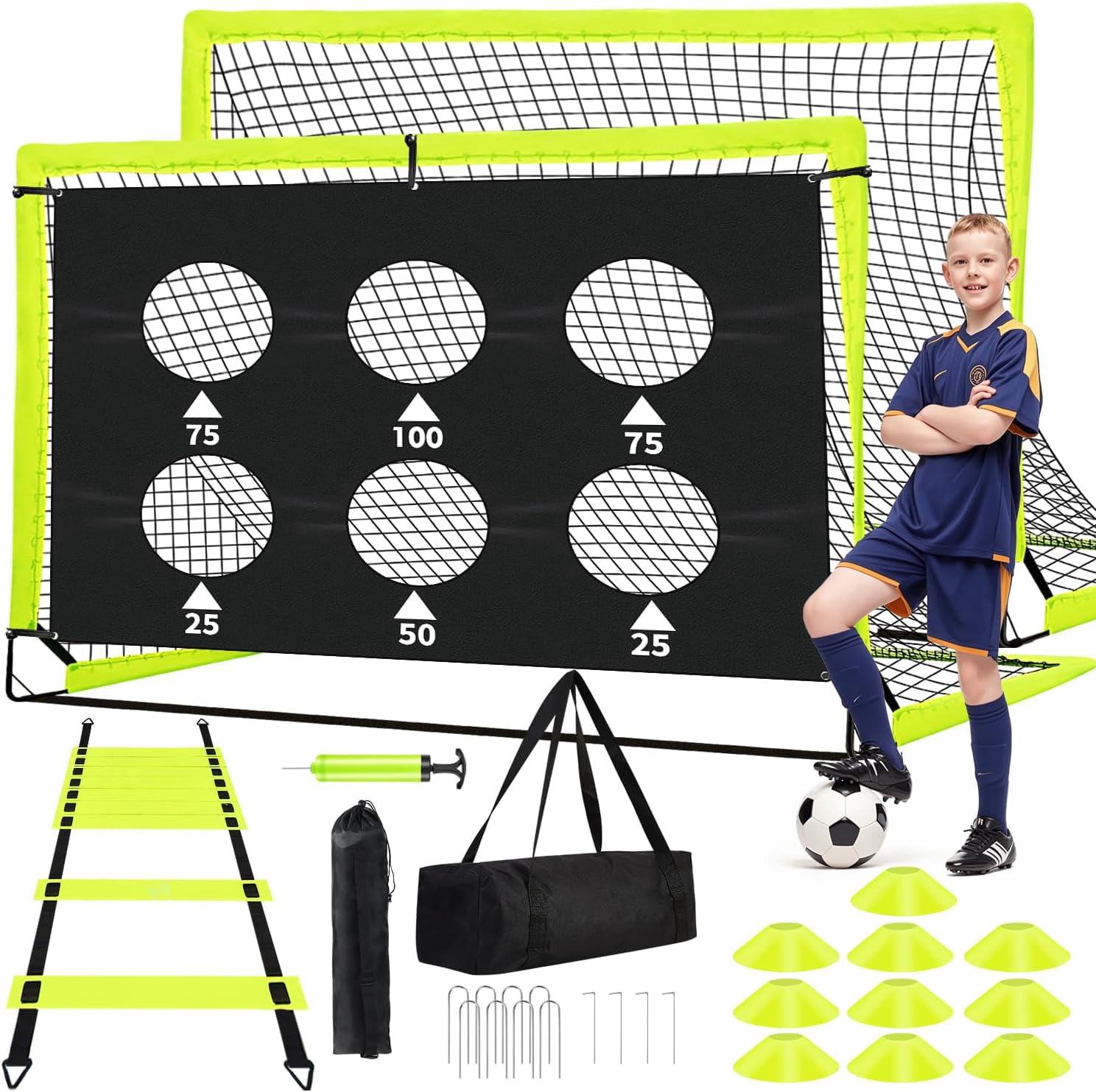 Kids Soccer Goals for Backyard Set of 2-6x4 ft Portable Pop Up Soccer ...