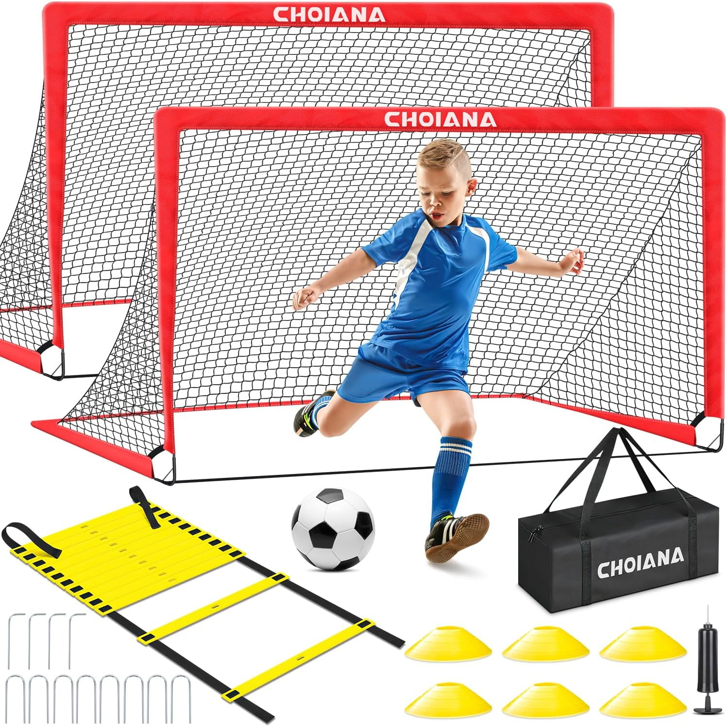 Kids Soccer Goals for Backyard Set of 2, 6x4 ft Portable Soccer Goal ...