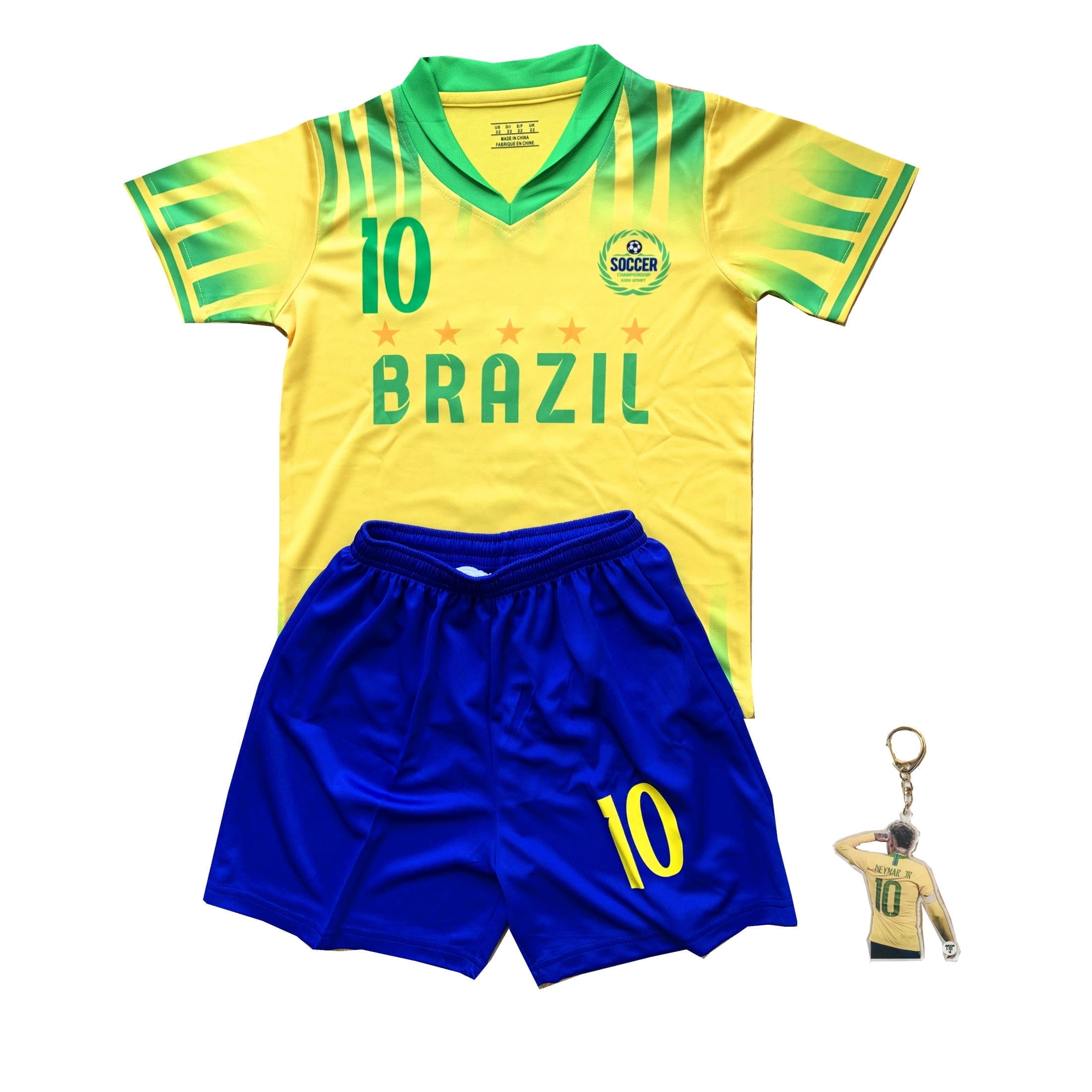 Kids Soccer Jersey Brazil Boys Football Uniforms For NEY_MAR_JR Fan ...
