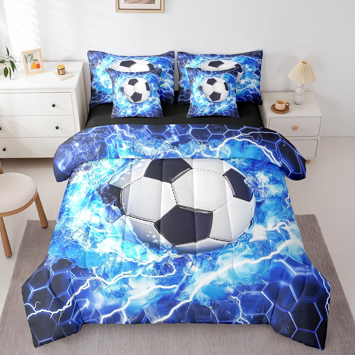 Soccer Queen Comforter Set 7 Piece,Football Bed in a Bag with Sheet Set ...