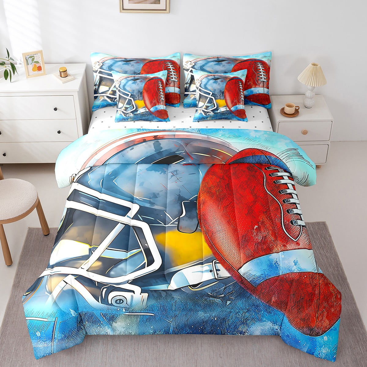 Soccer Twin Comforter Set 7-Piece American Football Bedding Comforter ...