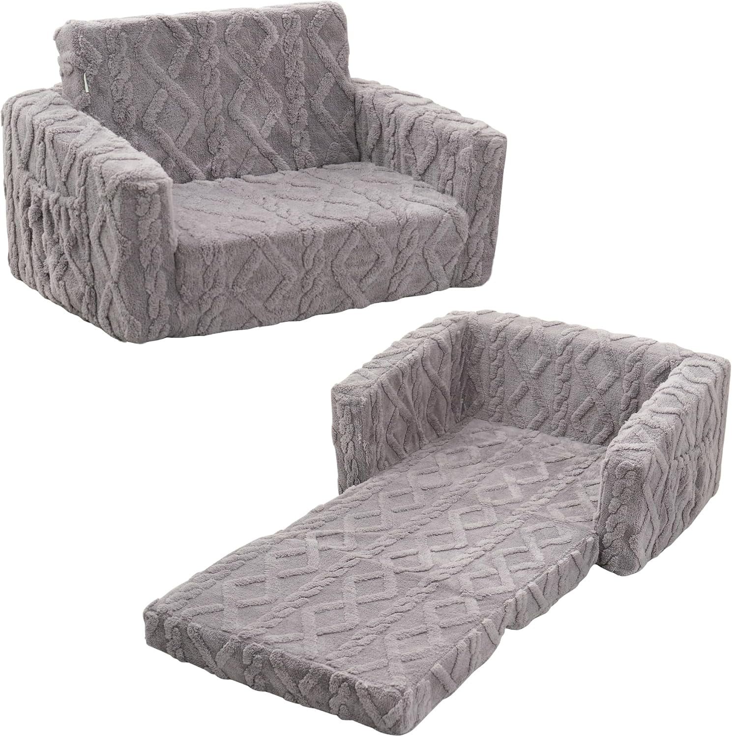Kids Sofa, 2-in-1 Flannel Fold Out Couch, Convertible to Lounger, Flip ...