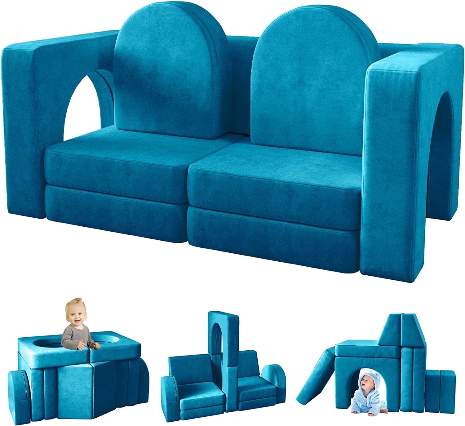 Linor 10-Piece Friendly Sized Modular Kids Sofa Couch, Playroom Use ...