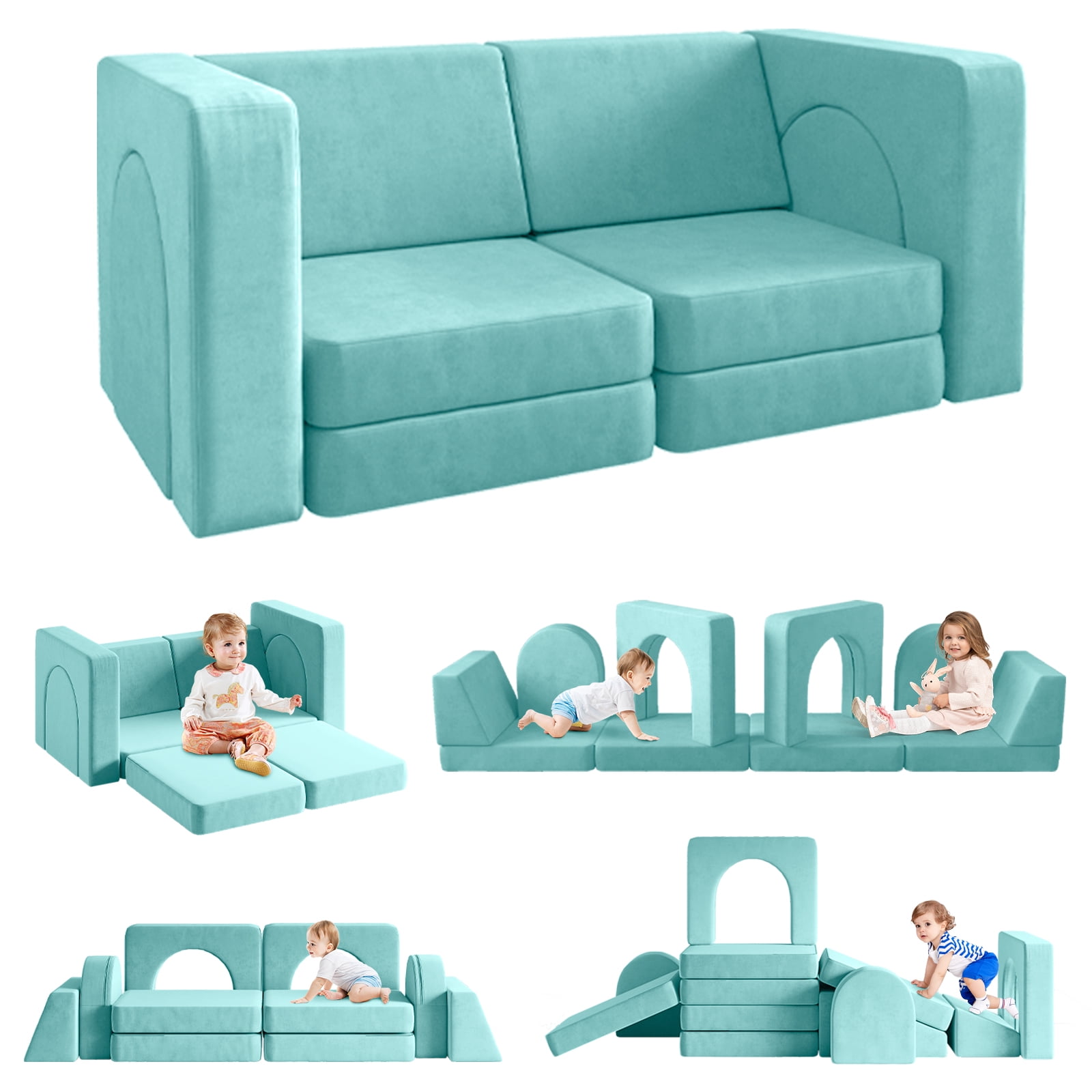 Linor 10PCS Kids Sofa Couch, Dutch Velvet Multifunctional Toddler Play ...