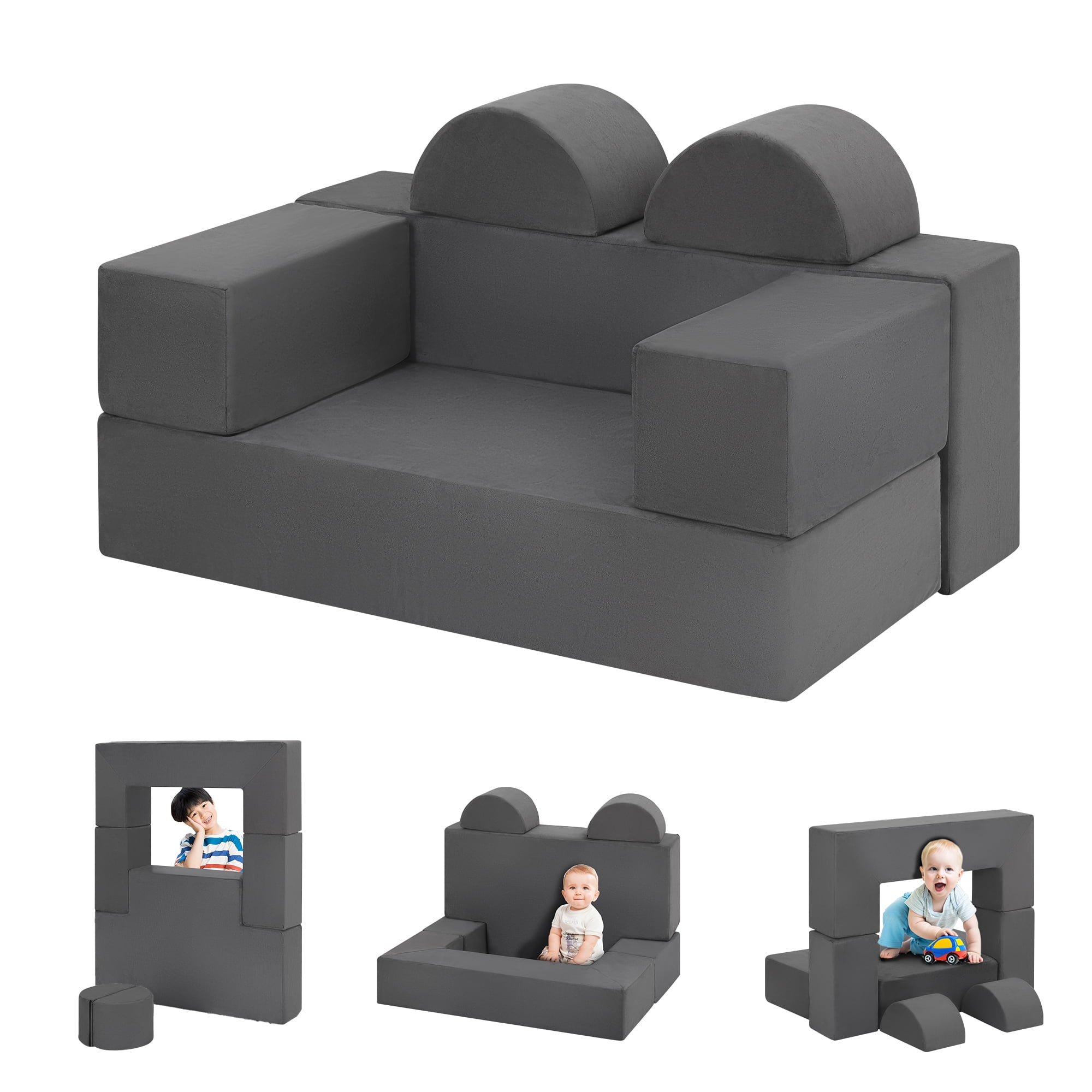Kids Sofa Couch 6-Pieces, Multifunctional Play Couch Sofa for Kids ...