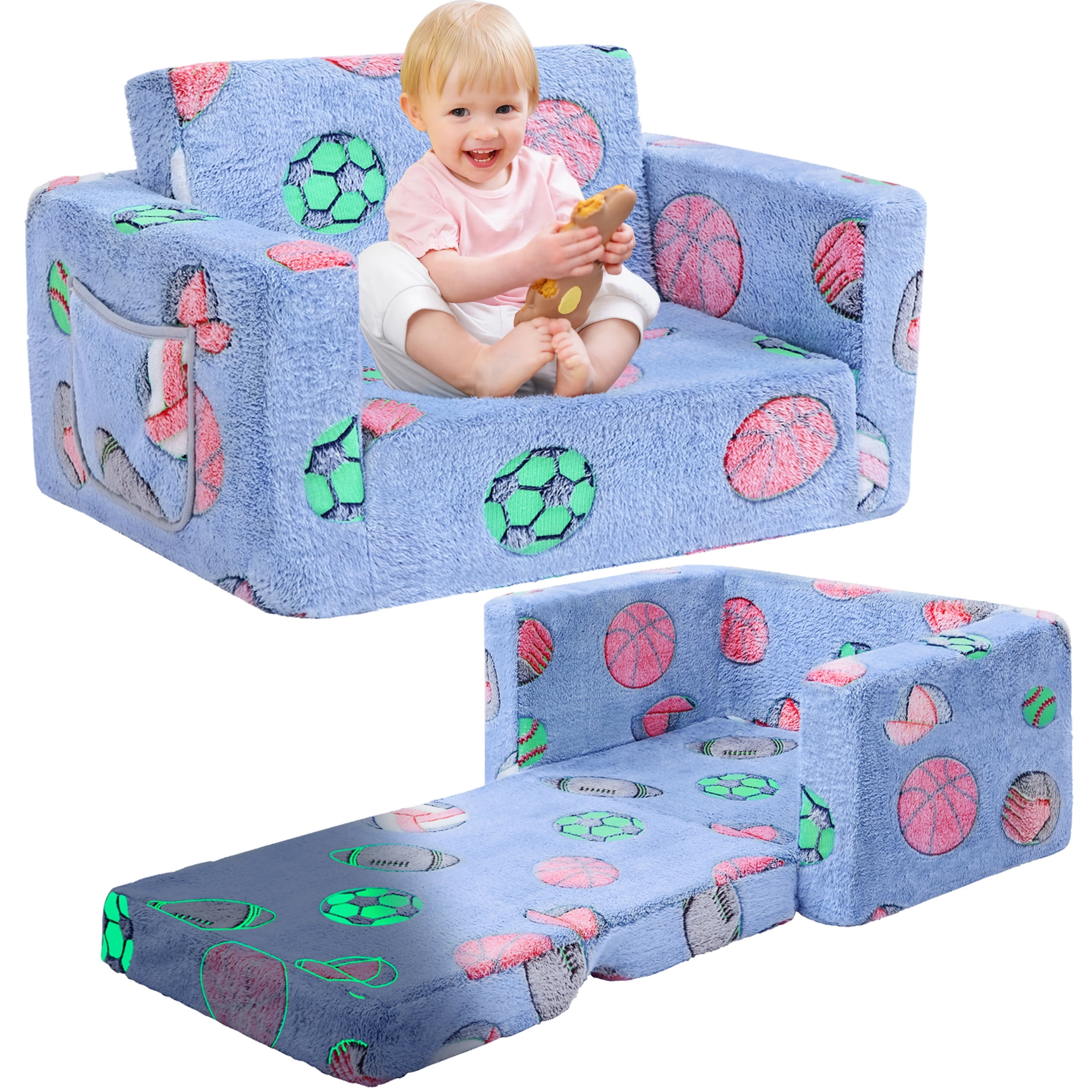Kids Sofa, Glow in The Dark Toddler Chairs Children's 2 in 1 ...
