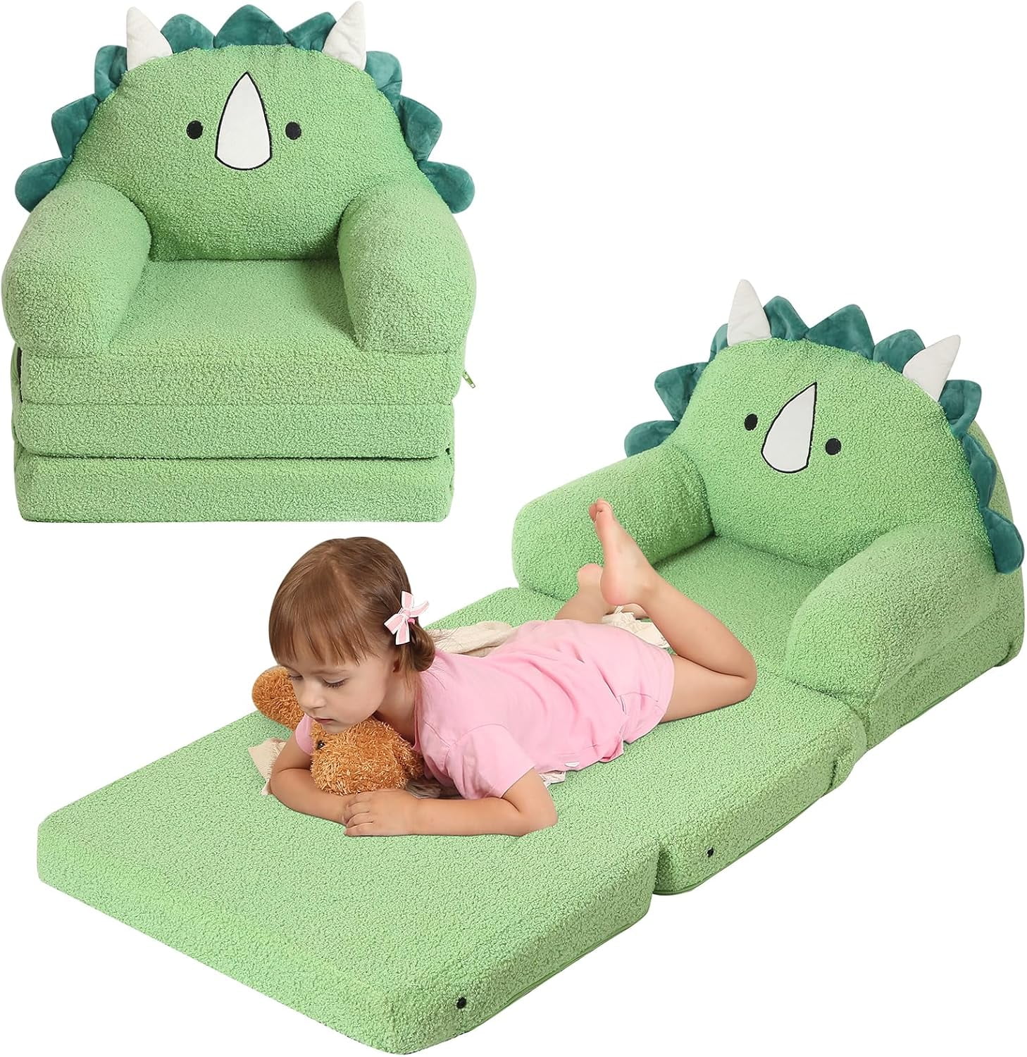 Kids Sofa, Sherpa Teddy Bear Toddler Couch with Tri Folding Foam ...