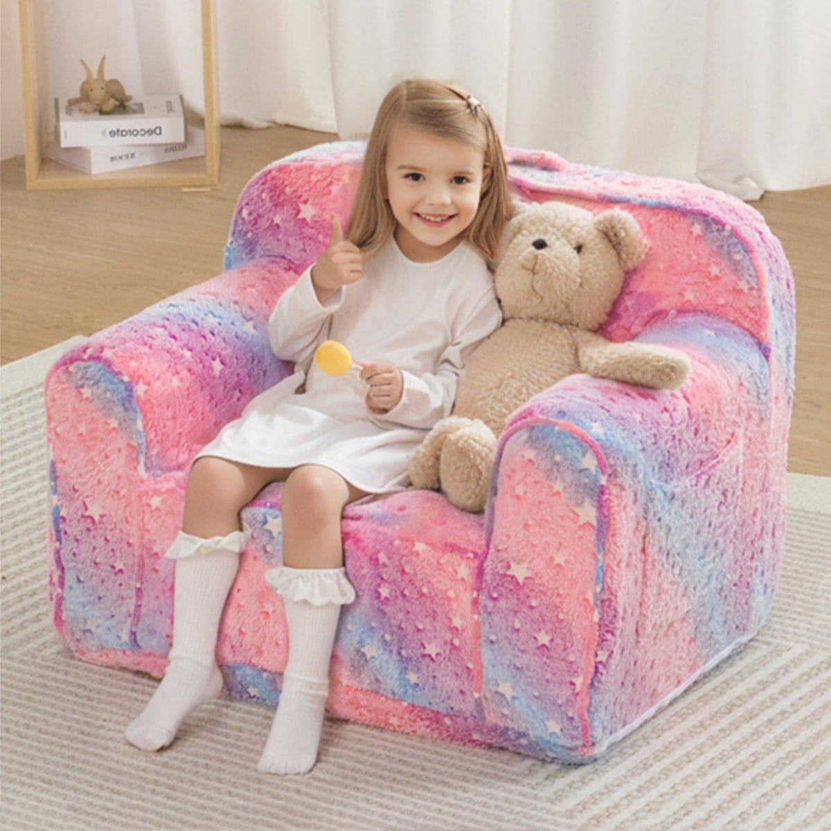 Caveen Kids Sofa, Glowing Luminous Plush Children's Chair, Pink Toddler ...