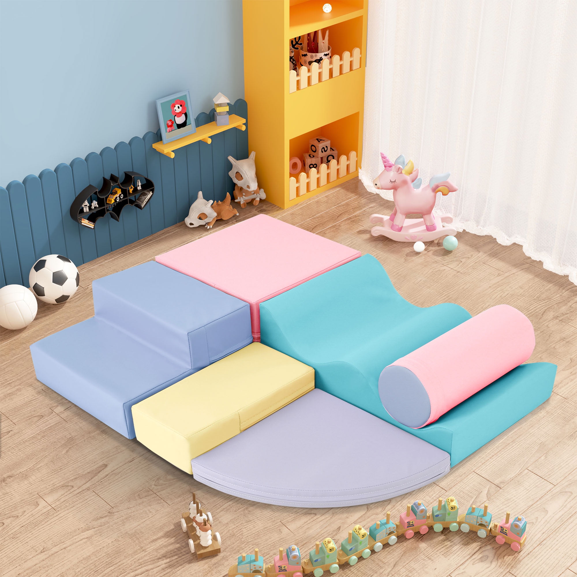 Kids Soft Climb & Crawl Foam Playset 6-in-1 Indoor Playground Equipment ...