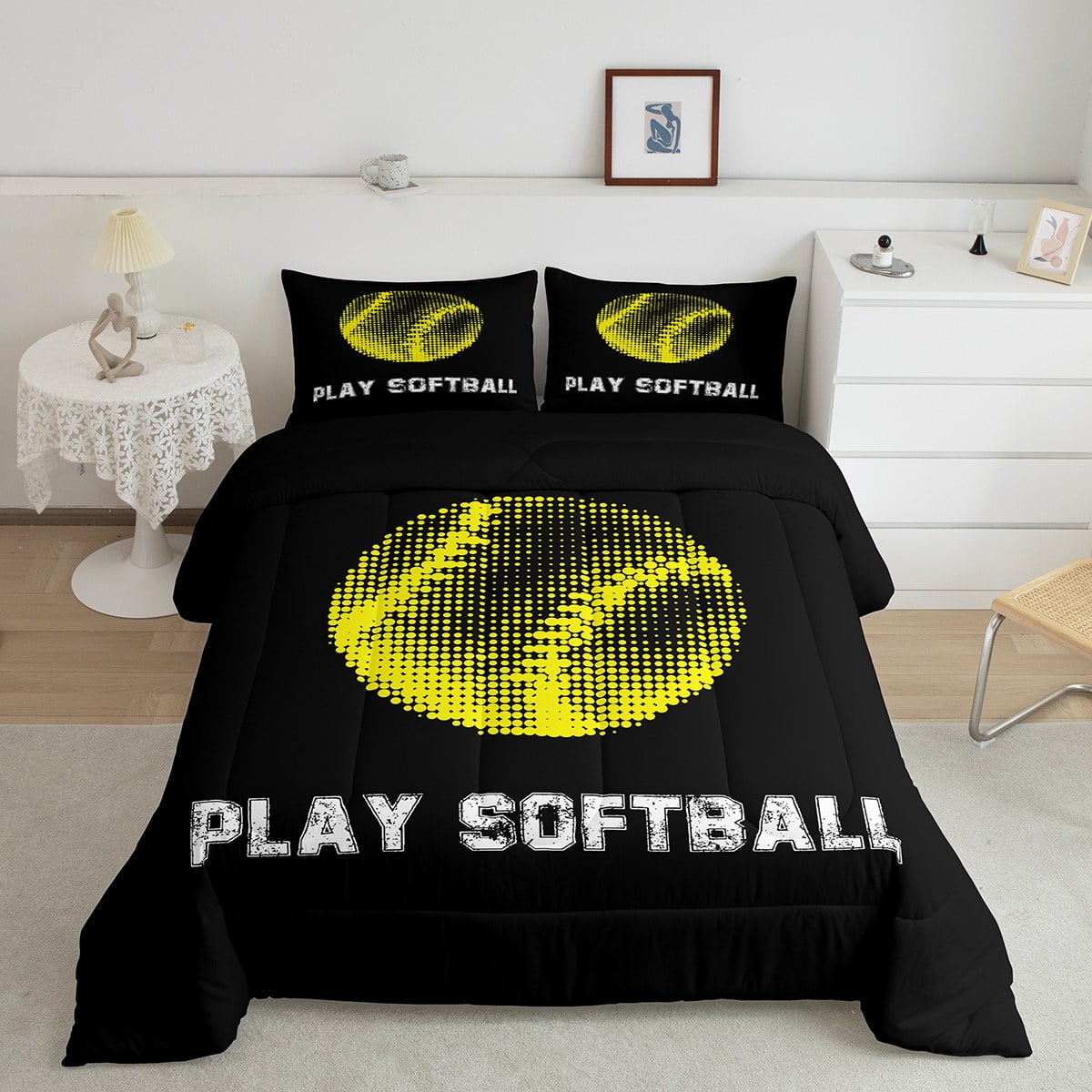 Softball Comforter Set Sports Theme Bedding, Twin Size Baseball Print ...