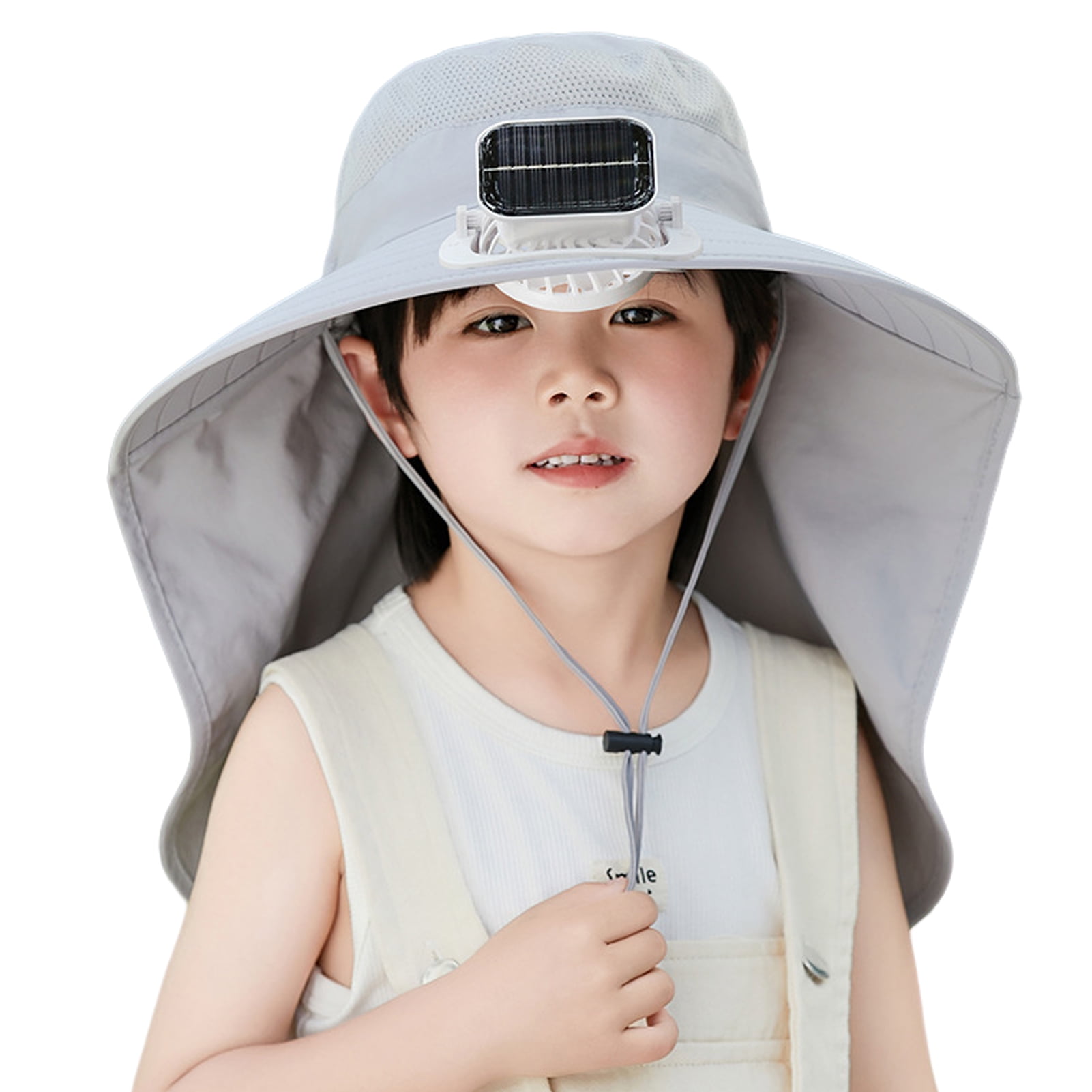 Kids Solar Fan Hat with Neck Flap UV Hat with Cooling Fan Rechargeable ...
